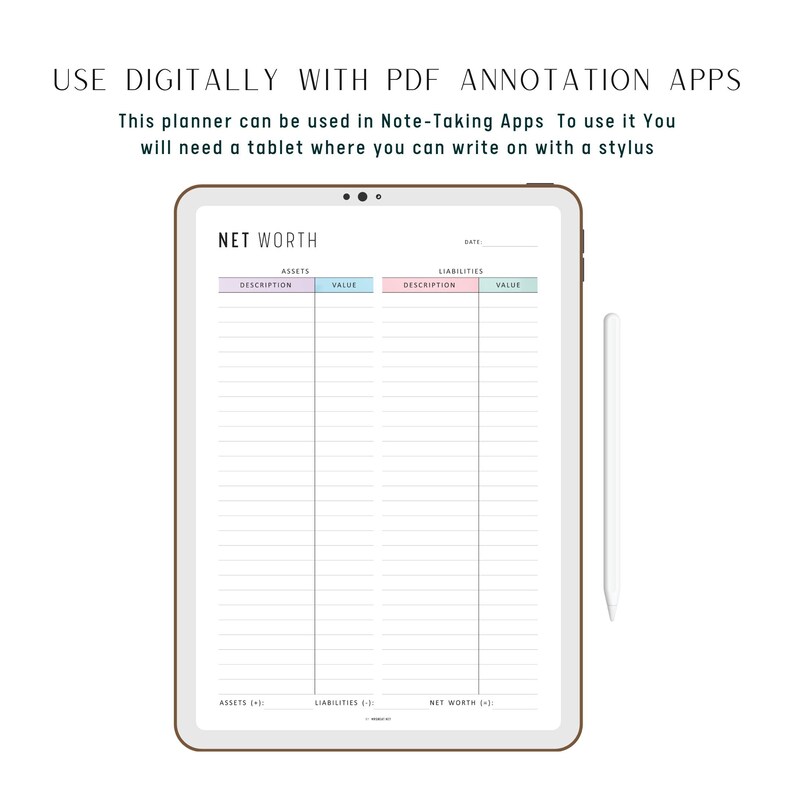 Net Worth Tracker Printable, Fillable Net Worth Calculator, Net Worth ...