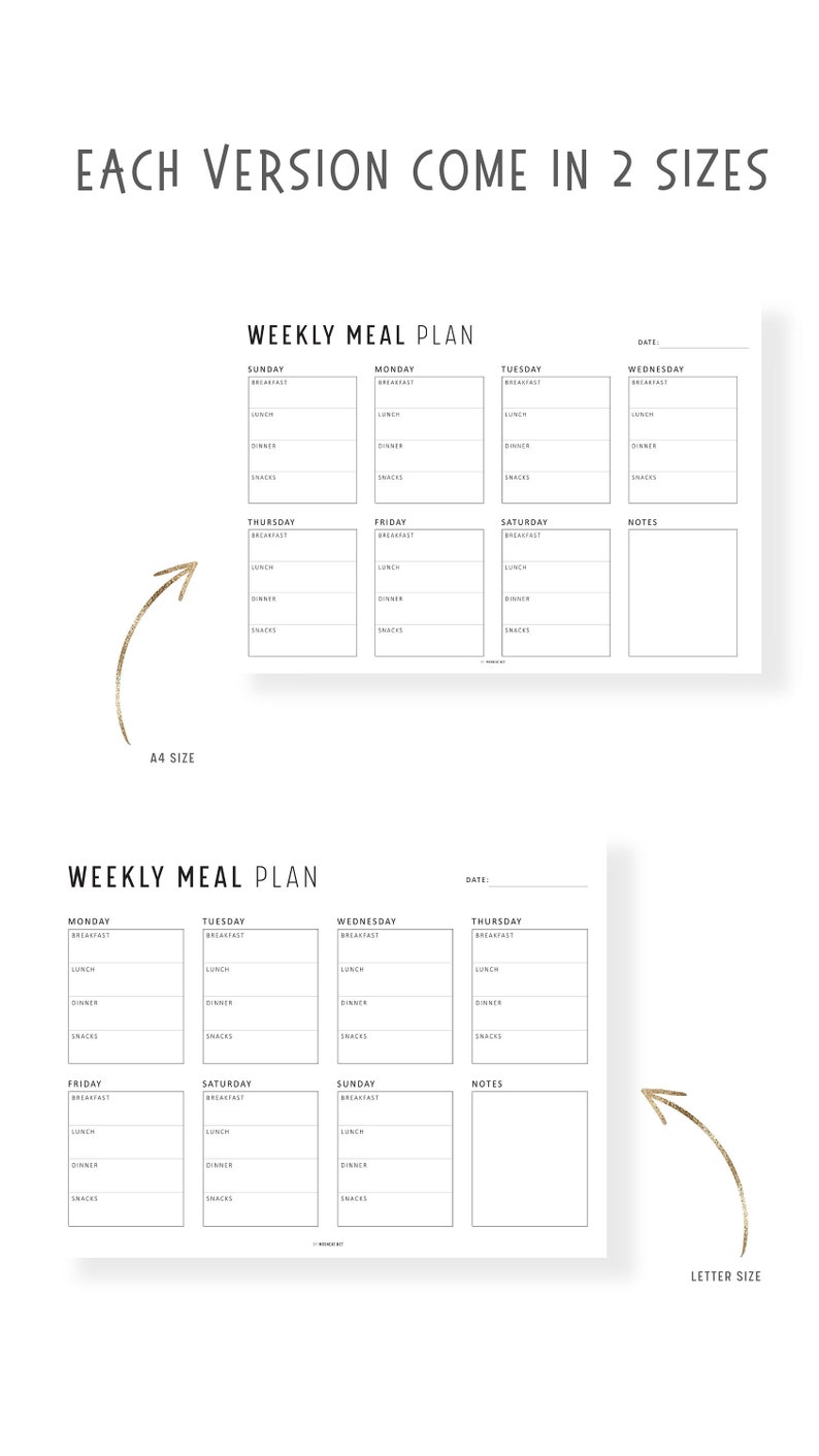 Colorful Printable Weekly Meal Planner Landscape, Food Diary, Meal ...