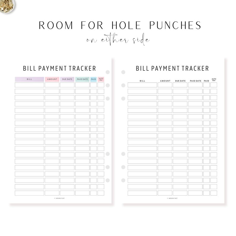 Fillable Bill Payment Tracker: Monthly Bill Checklist (PDF) - Etsy