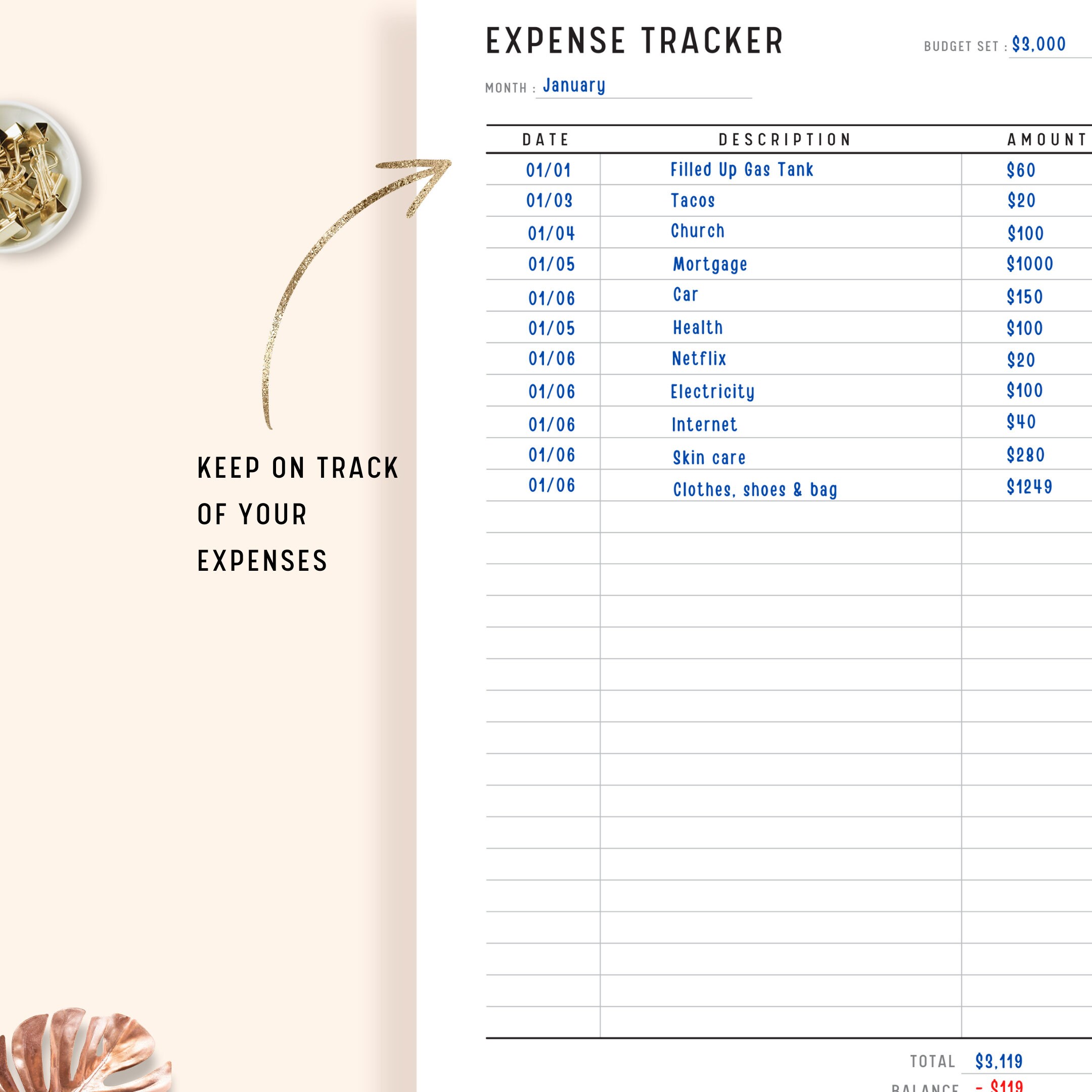 Income Expenses Tracker Printable for Personal and Small Business ...