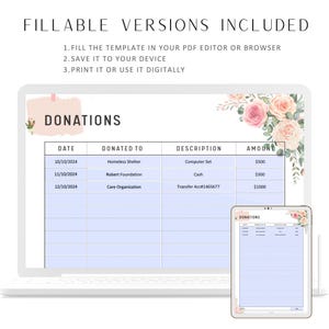 Floral Donation Tracker Printable, Fillable Charity Donation Tracker ...