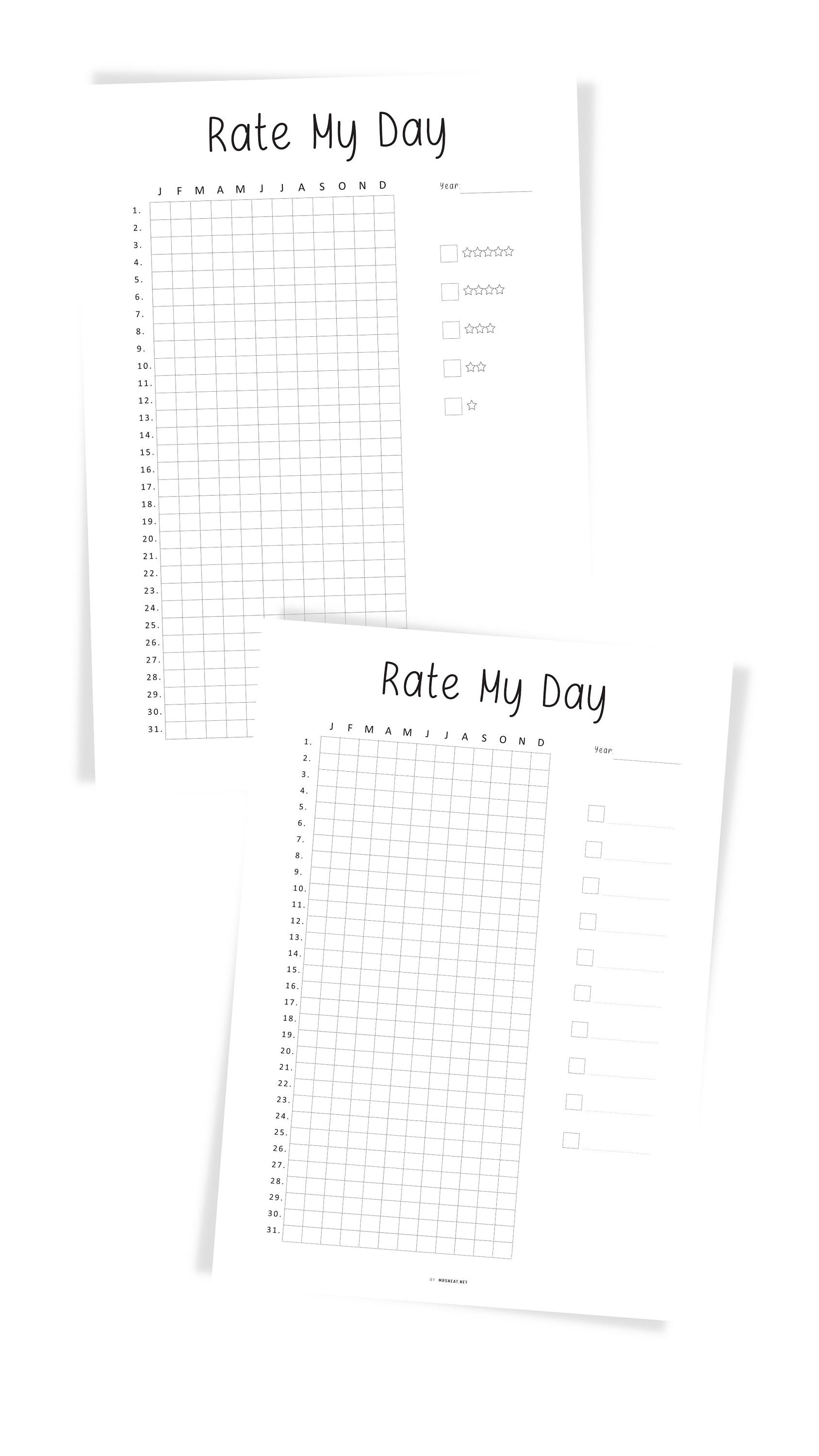 Rate My Day Tracker Printable, Daily Rating Planner, Yearly Day Rating ... Rate My Day Tracker Printable, Daily Rating Planner, Yearly Day Rating ...