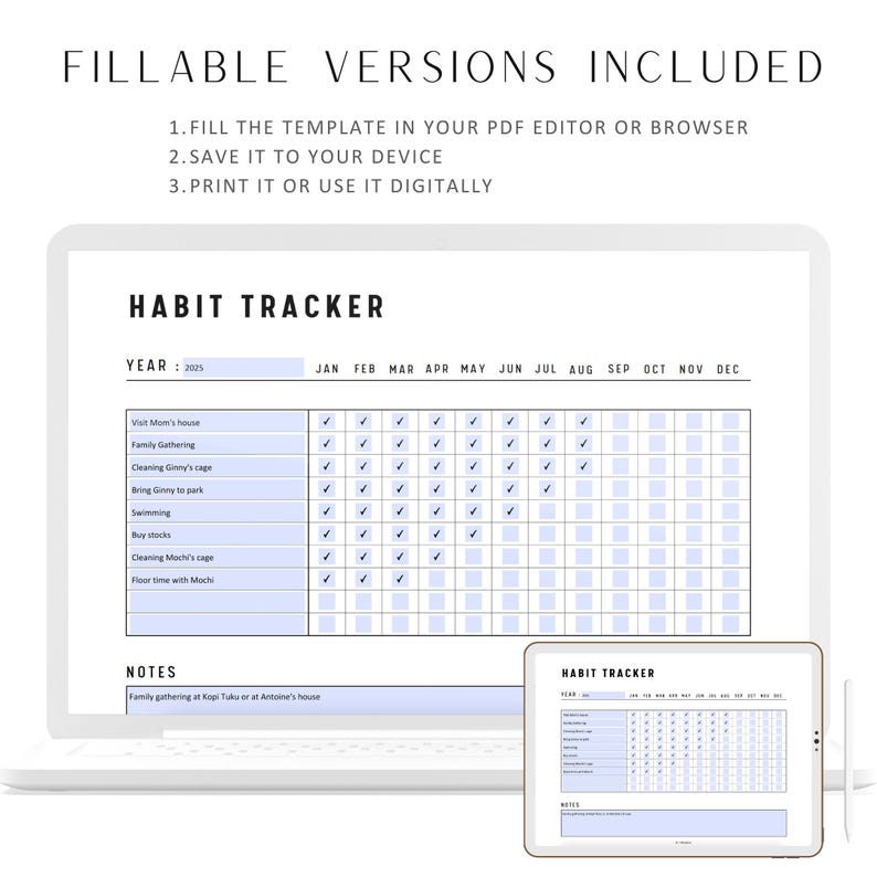 Fillable Yearly Habit Tracker Printable, Yearly Habit Planner Landscape ...
