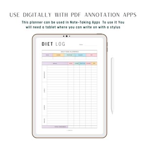 FILLABLE Diet Log PRINTABLE, Diet Journal Template, Calorie Counter Log ...