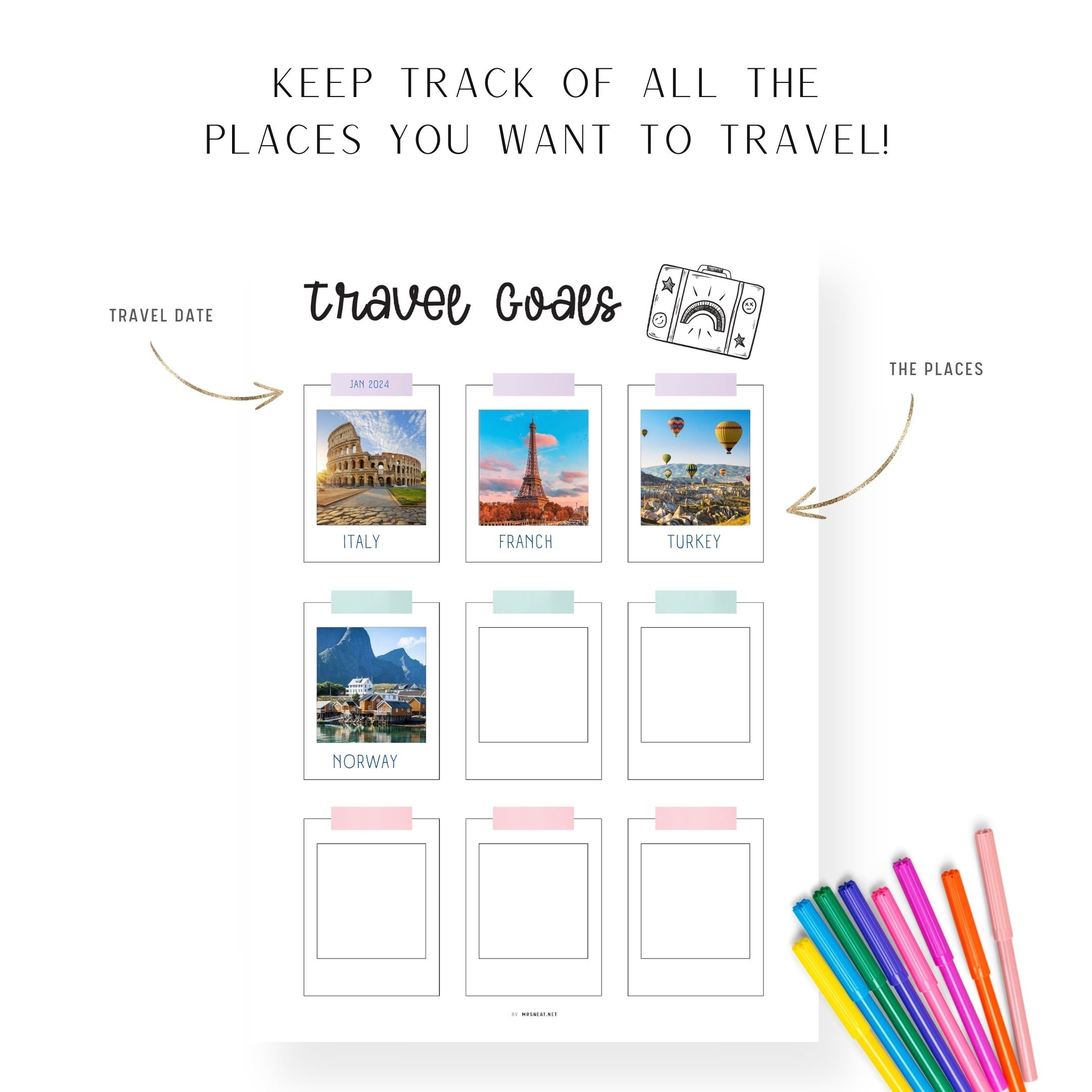 Travel Goals Planner Template, Travel Journal, Travel List Printable ...