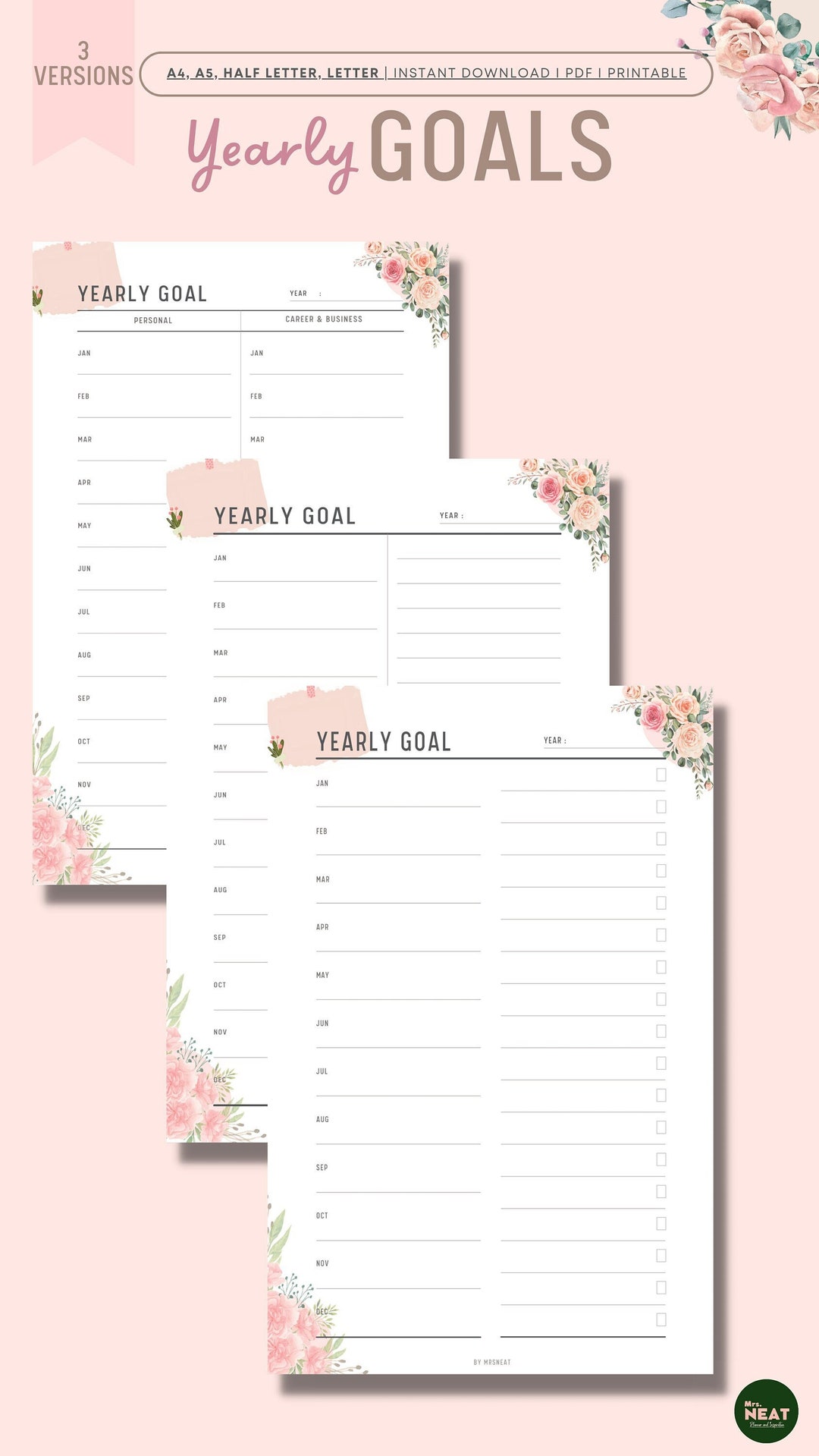 Yearly Personal Goals Planner, New Year Goals, New Year Resolution ...