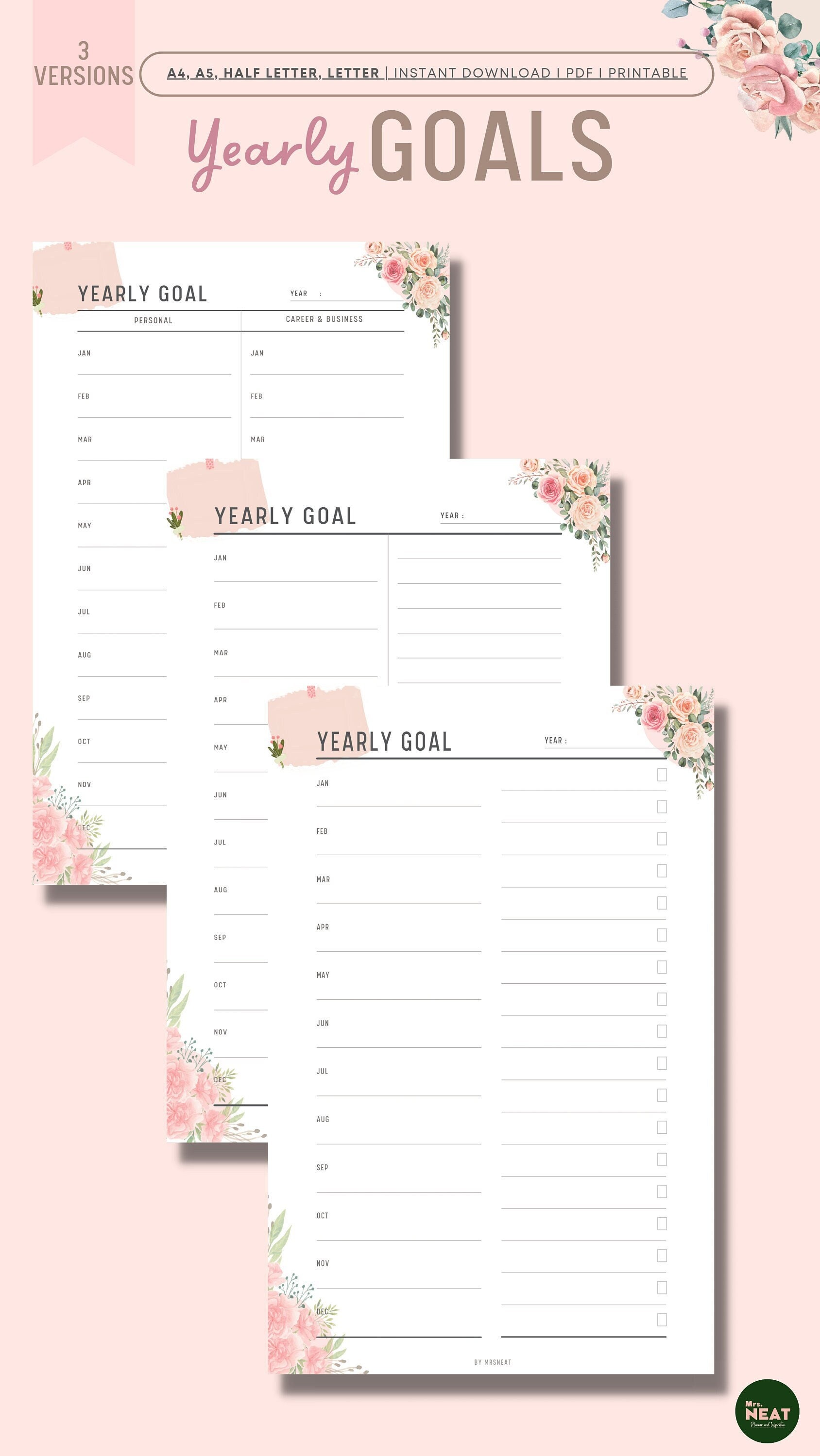 Yearly Personal Goals Planner, New Year Goals, New Year Resolution ...