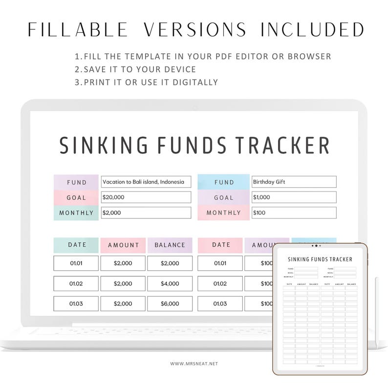 FILLABLE Sinking Funds Tracker PRINTABLE: Savings Log Template (A4, A5 ...