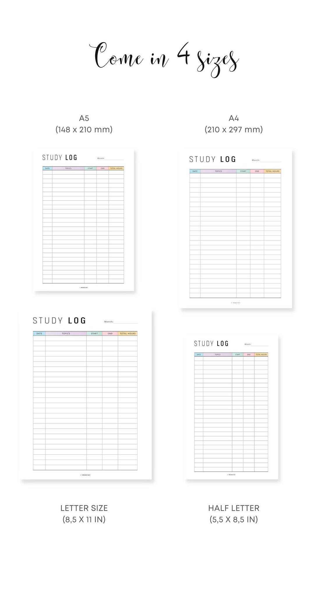 Study Log Printable, Monthly Study Tracker, Study Planner Template, PDF ...