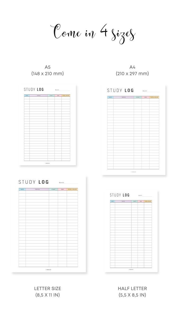 Study Log Printable, Monthly Study Tracker, Fillable Study Planner ...