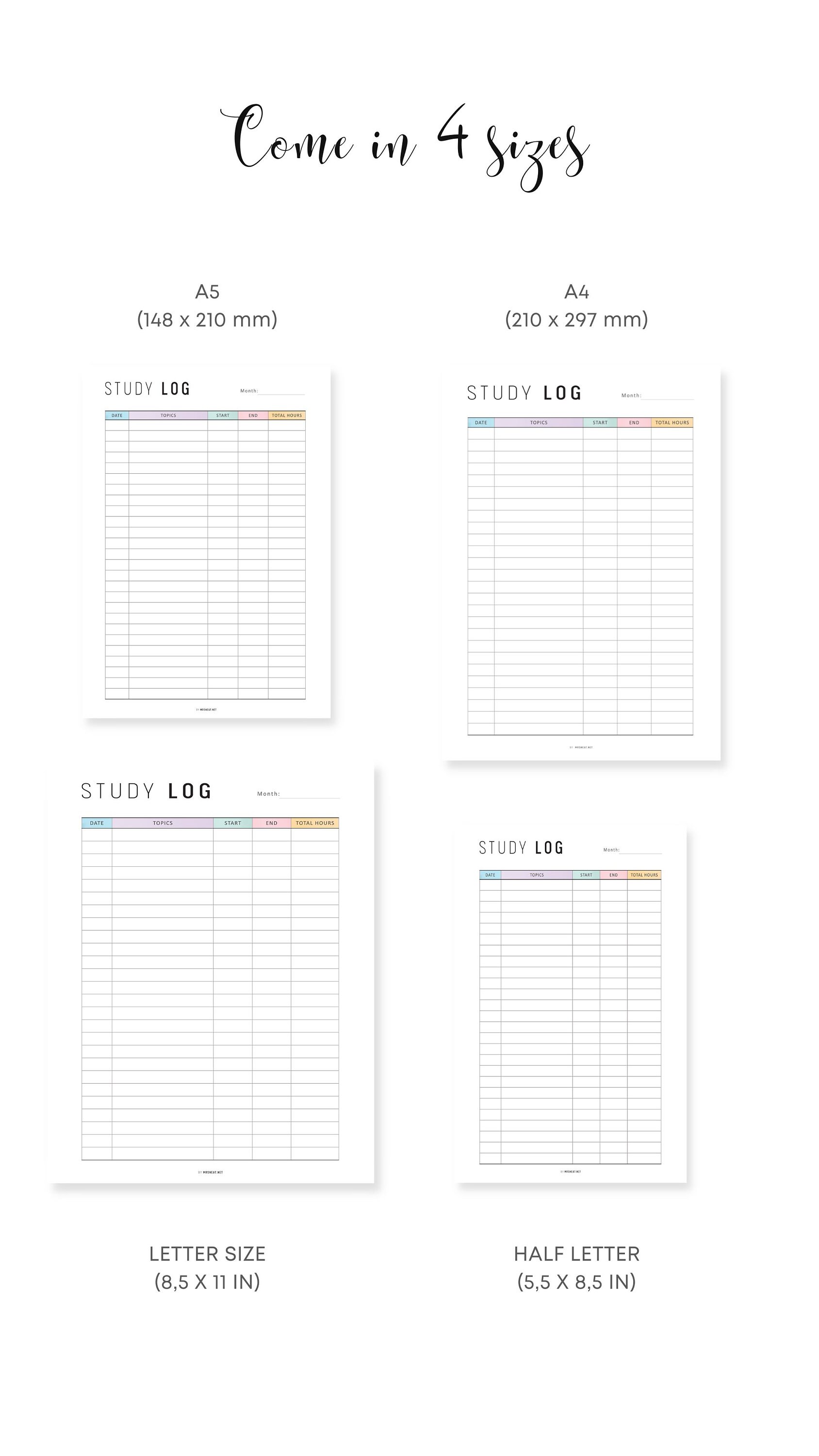 Study Log Printable, Monthly Study Tracker, Fillable Study Planner ...