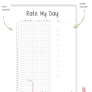 Rate My Day Tracker Printable, Daily Rating Planner, Yearly Day Rating ...