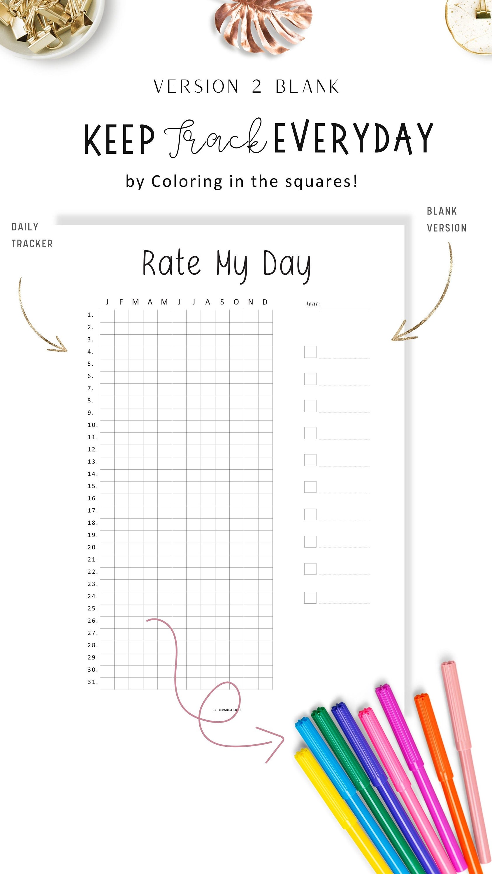 Rate My Day Tracker Printable, Daily Rating Planner, Yearly Day Rating ...