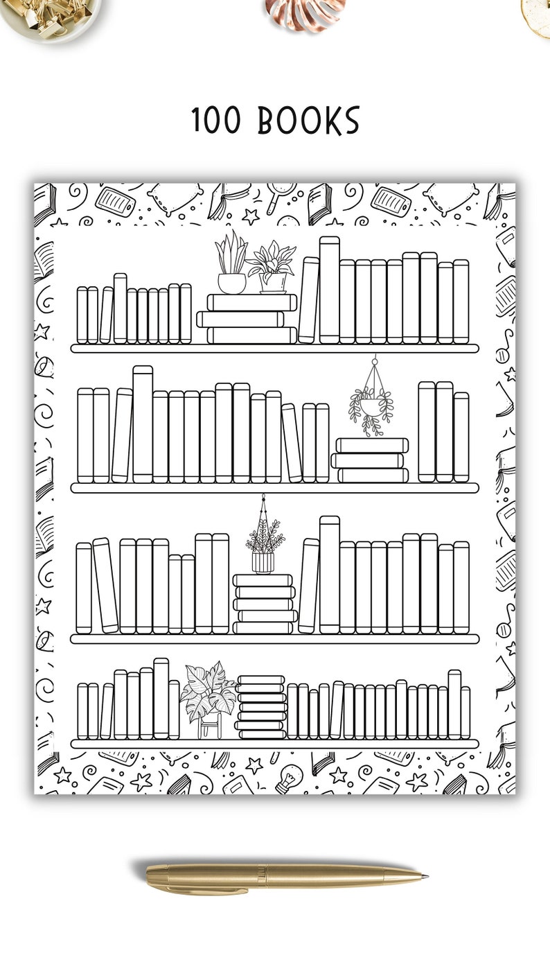 Bookshelf Reading Tracker PRINTABLE: 50 & 100 Books (digital Download ...