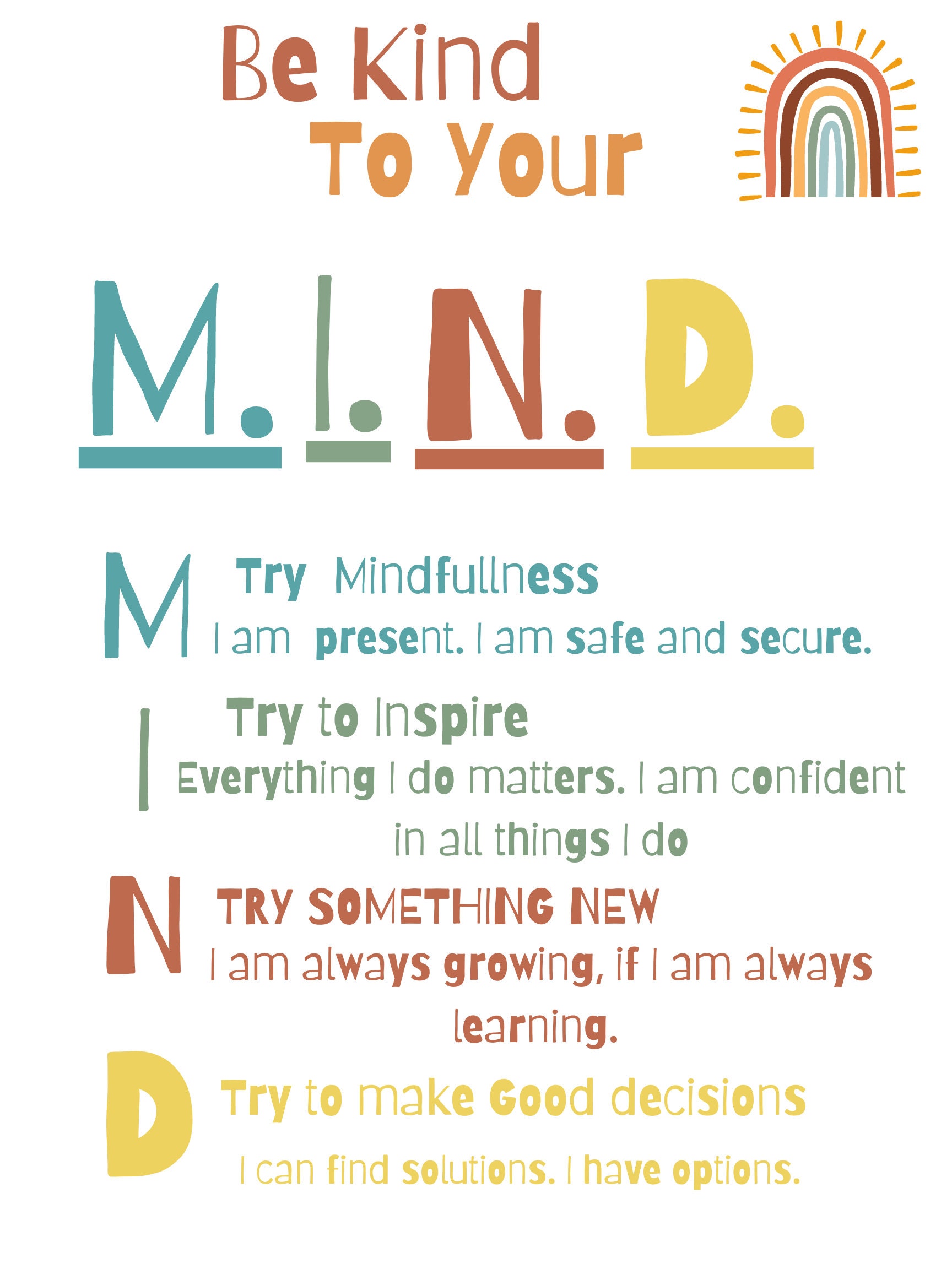 Be Kind to Your Mind Technique Poster School Counselor Therapy Calming ...