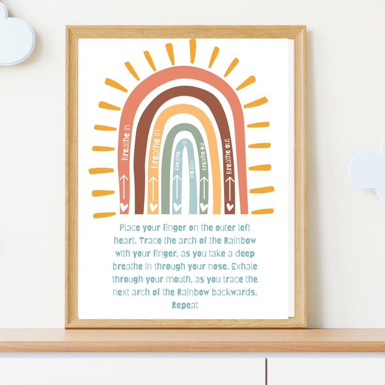 Rainbow Breathing Poster Grounding Deep Breathing Coping Skills Self ...
