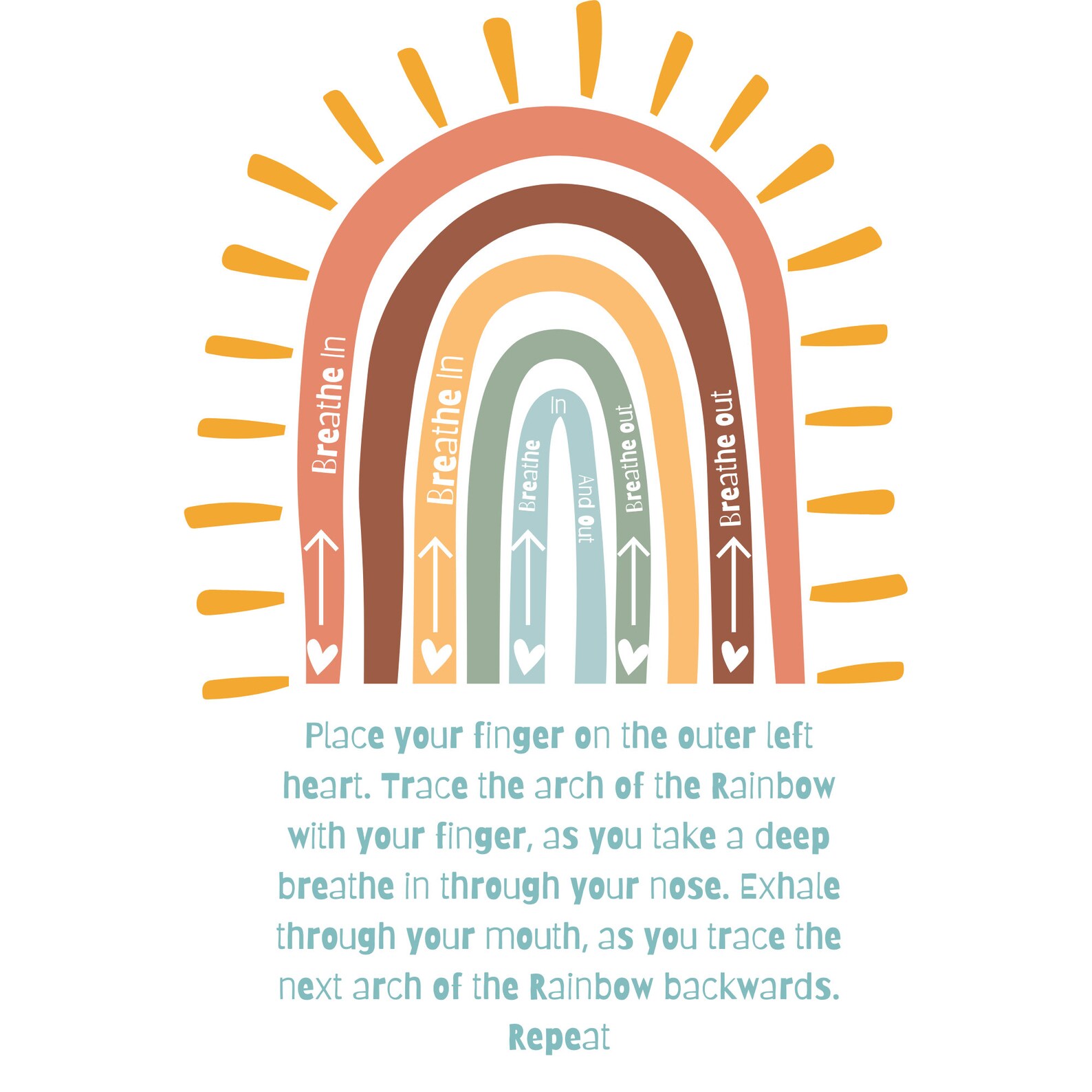 Rainbow Breathing Exercise Poster, Grounding Calming Print (digital ...