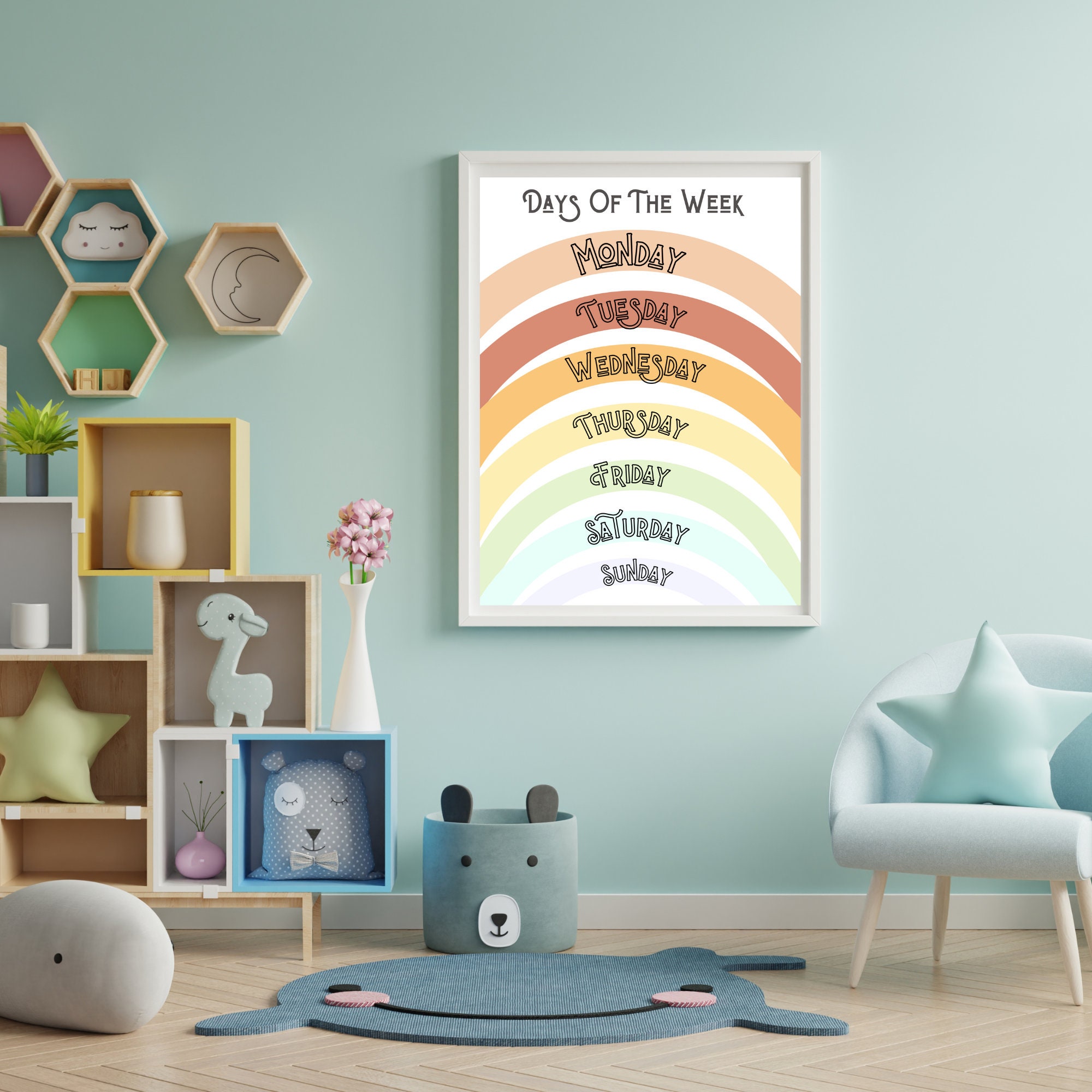 Days of the Week Nursery Poster Digital Download Rainbow Playroom ...