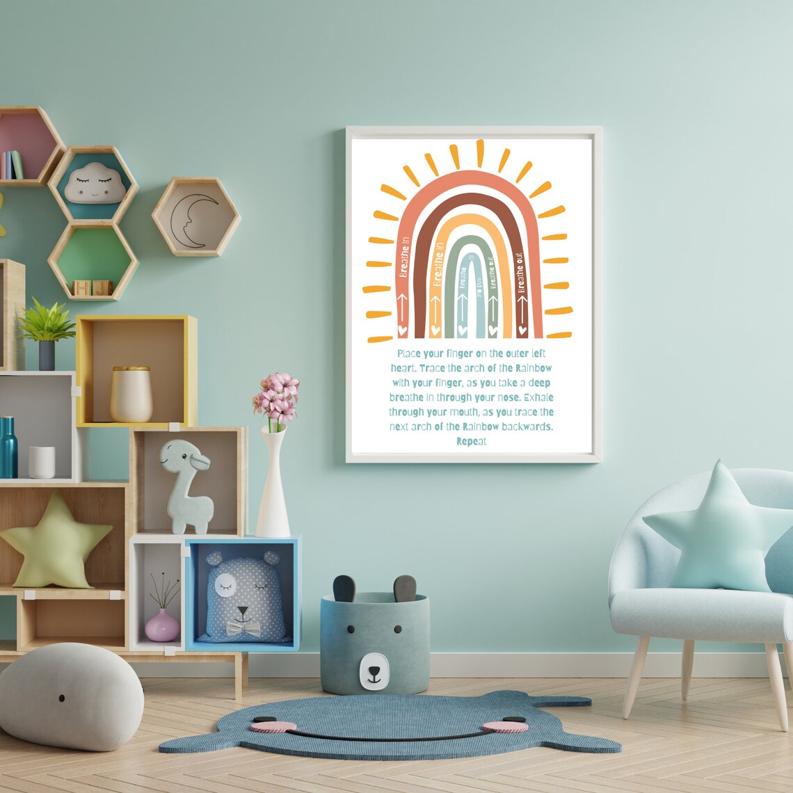 Rainbow Breathing Poster Grounding Deep Breathing Coping Skills Self ...