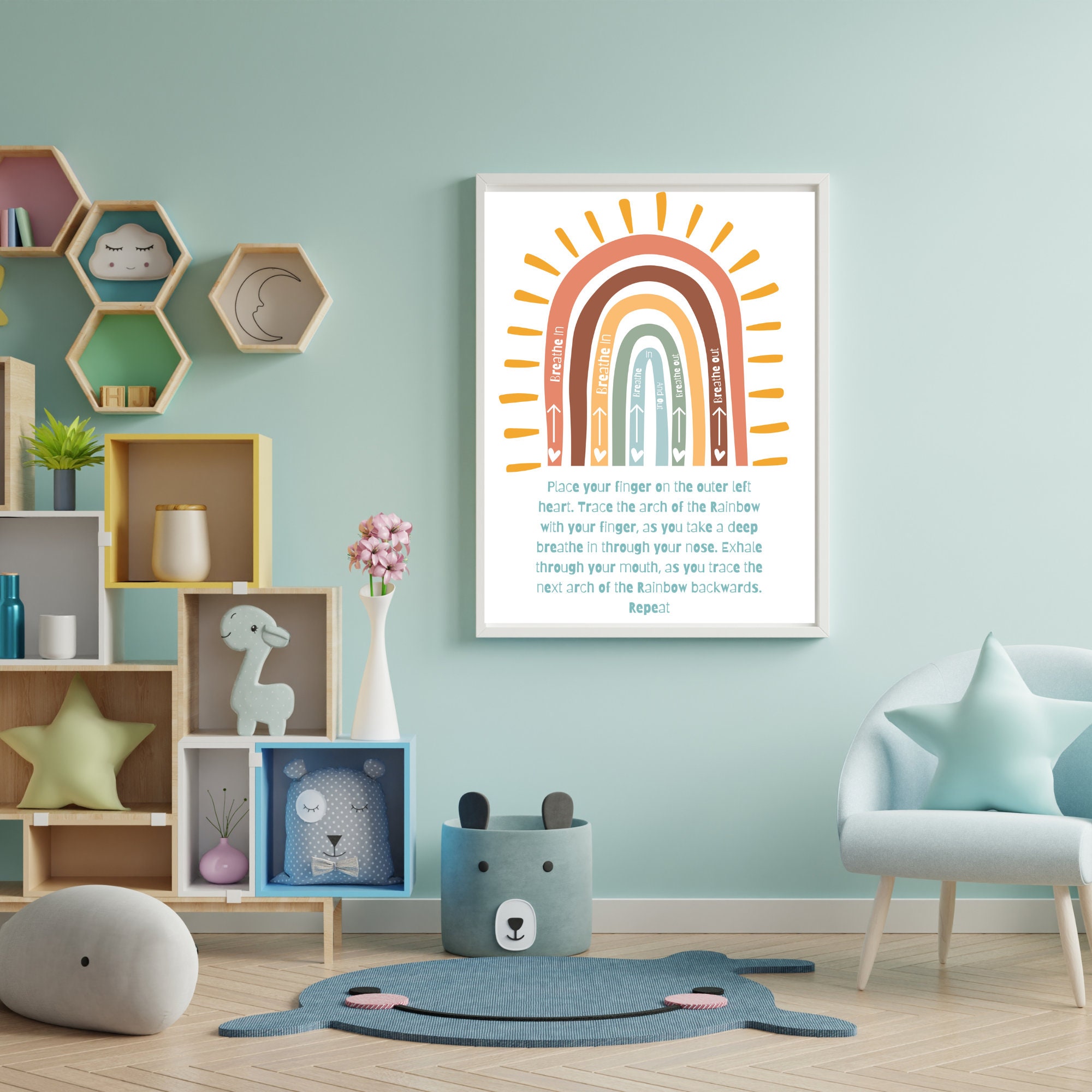 Rainbow Breathing Poster Grounding Deep Breathing Coping Skills Self ...