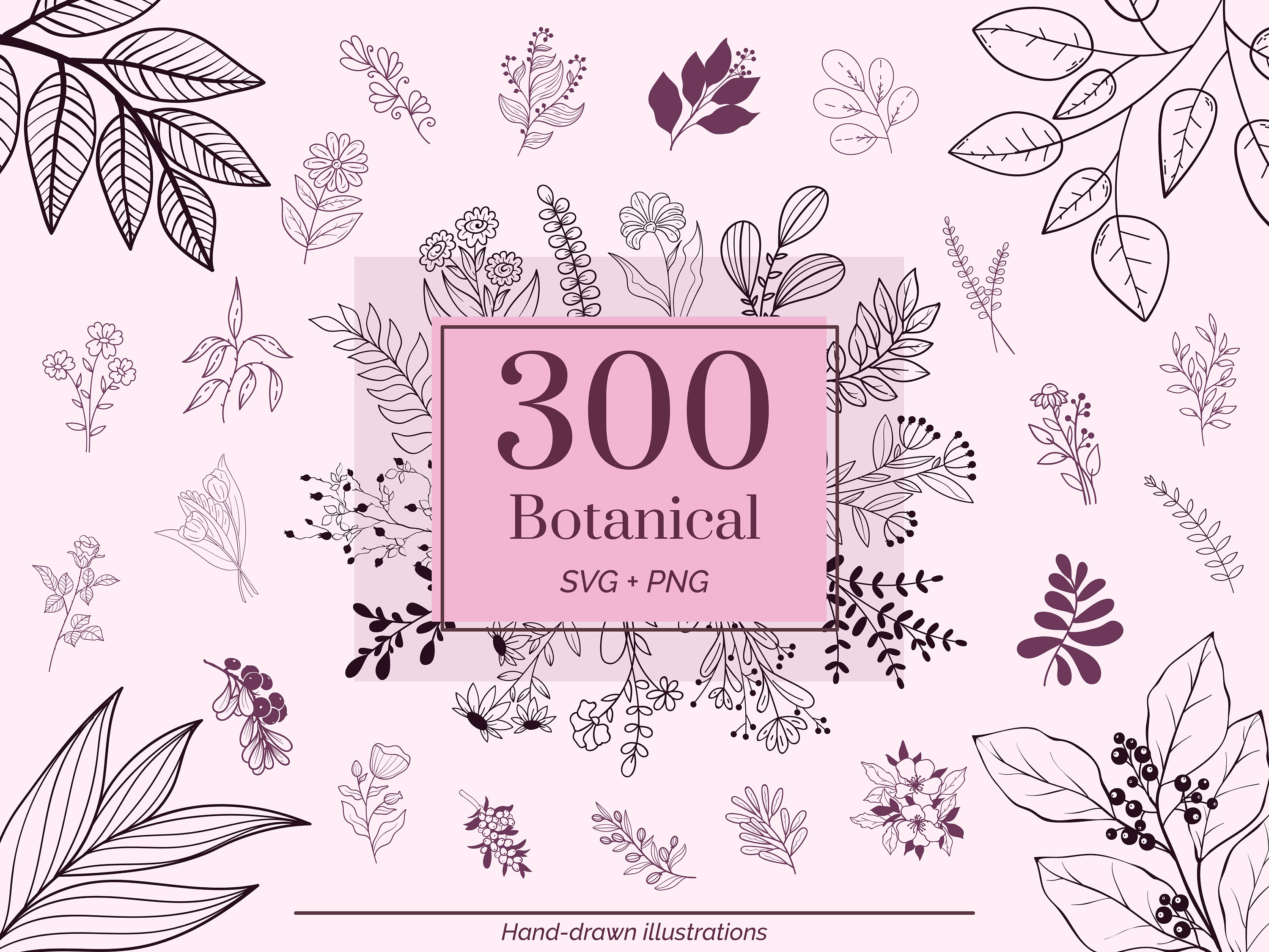300 Botanical Svg Png Bundle, Flower Svg, Floral Svg, Leaves Svg ...
