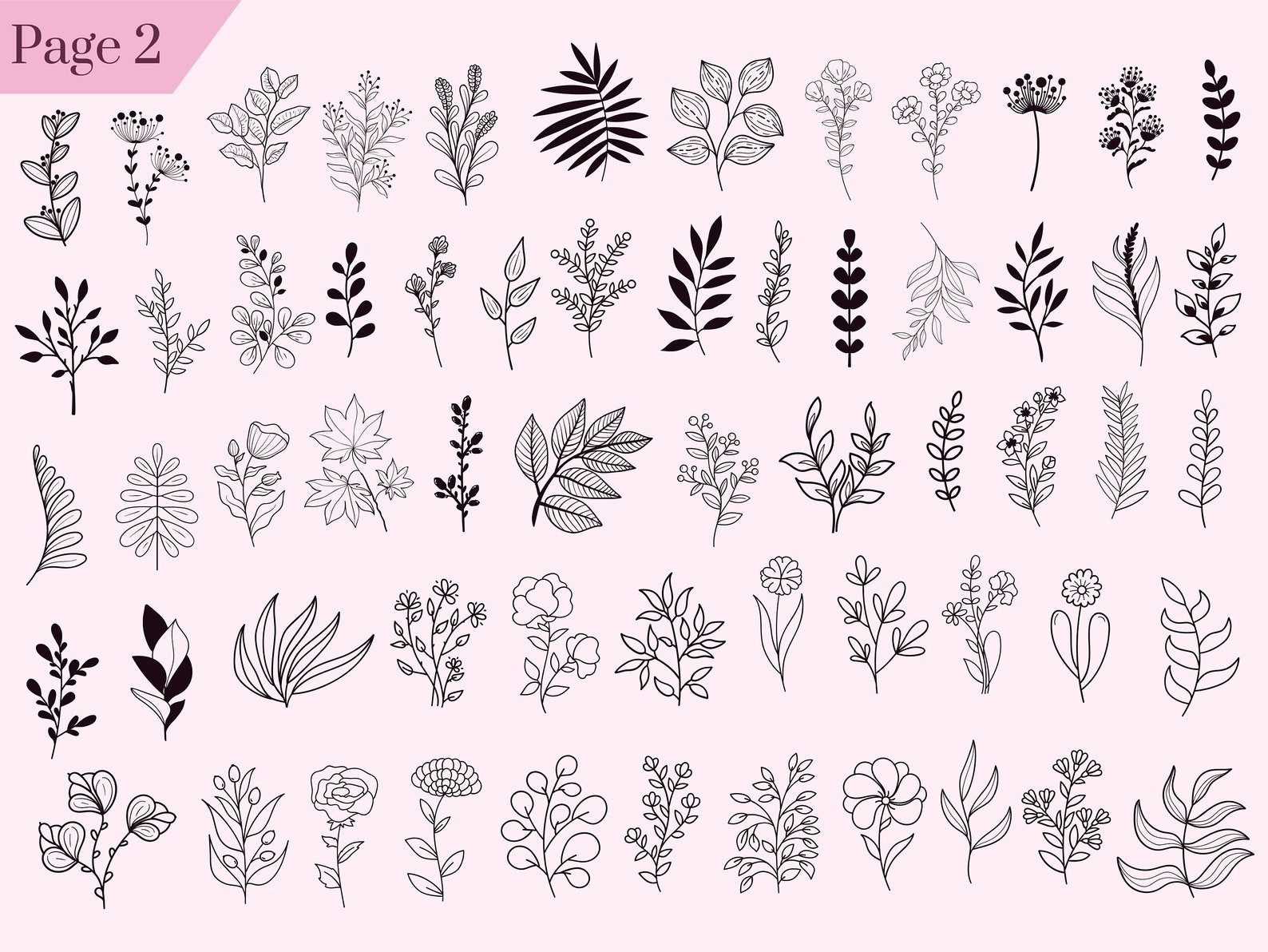 300 Botanical Svg Png Bundle, Flower Svg, Floral Svg, Leaves Svg ...