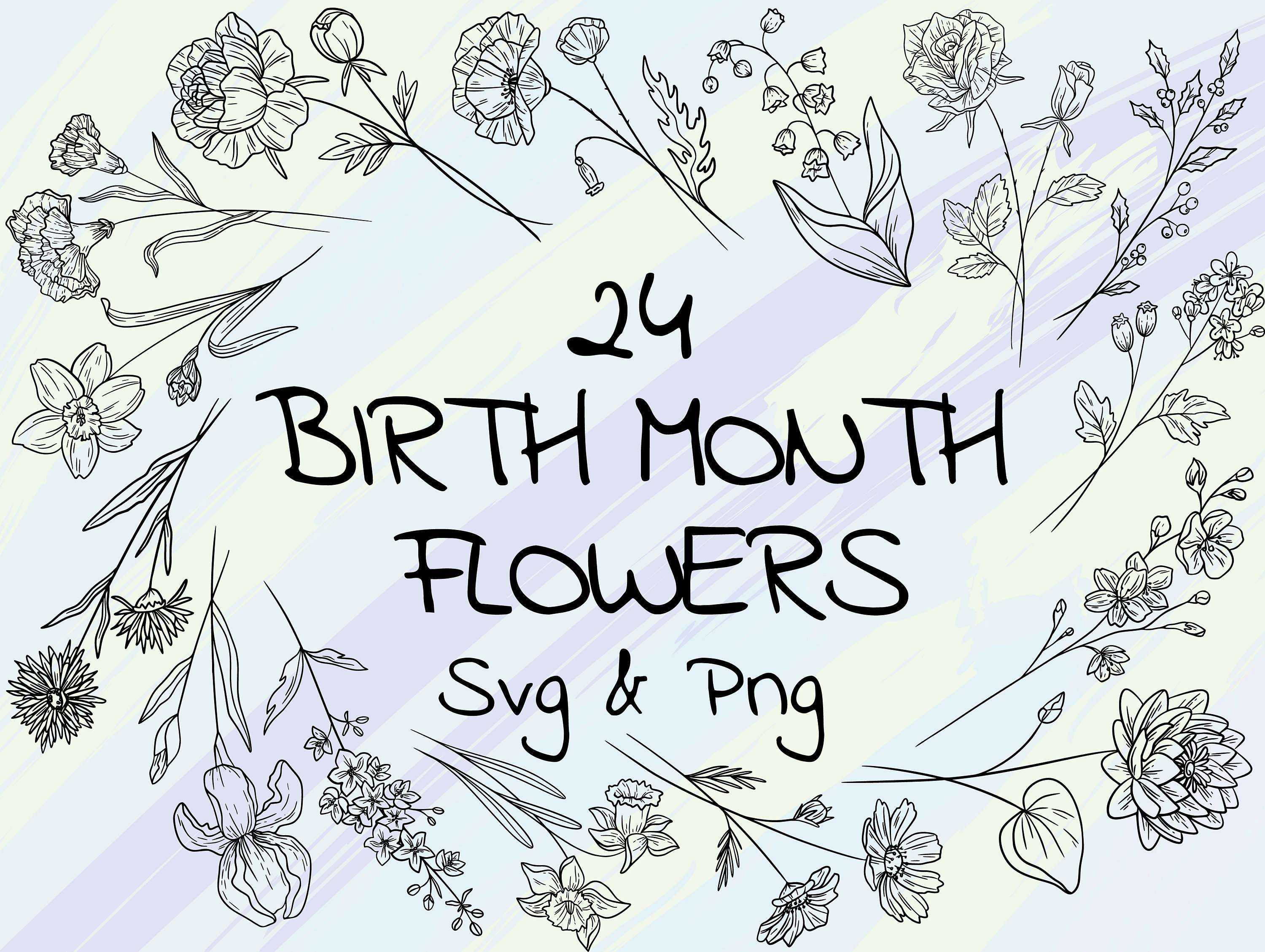 Birth Month Flower Svg Png Bundle, Floral Svg, Birth Flower Svg ...