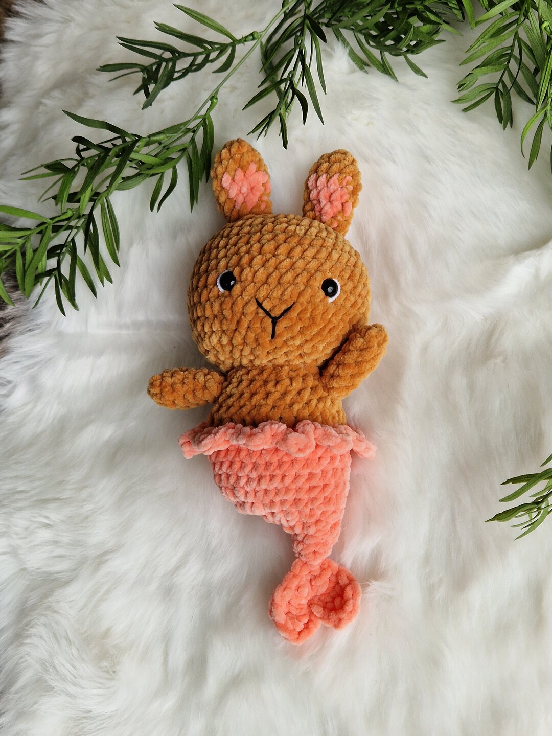 Rabbit-mermaid Plush Handmade Crochet in France Birth Gift - Etsy