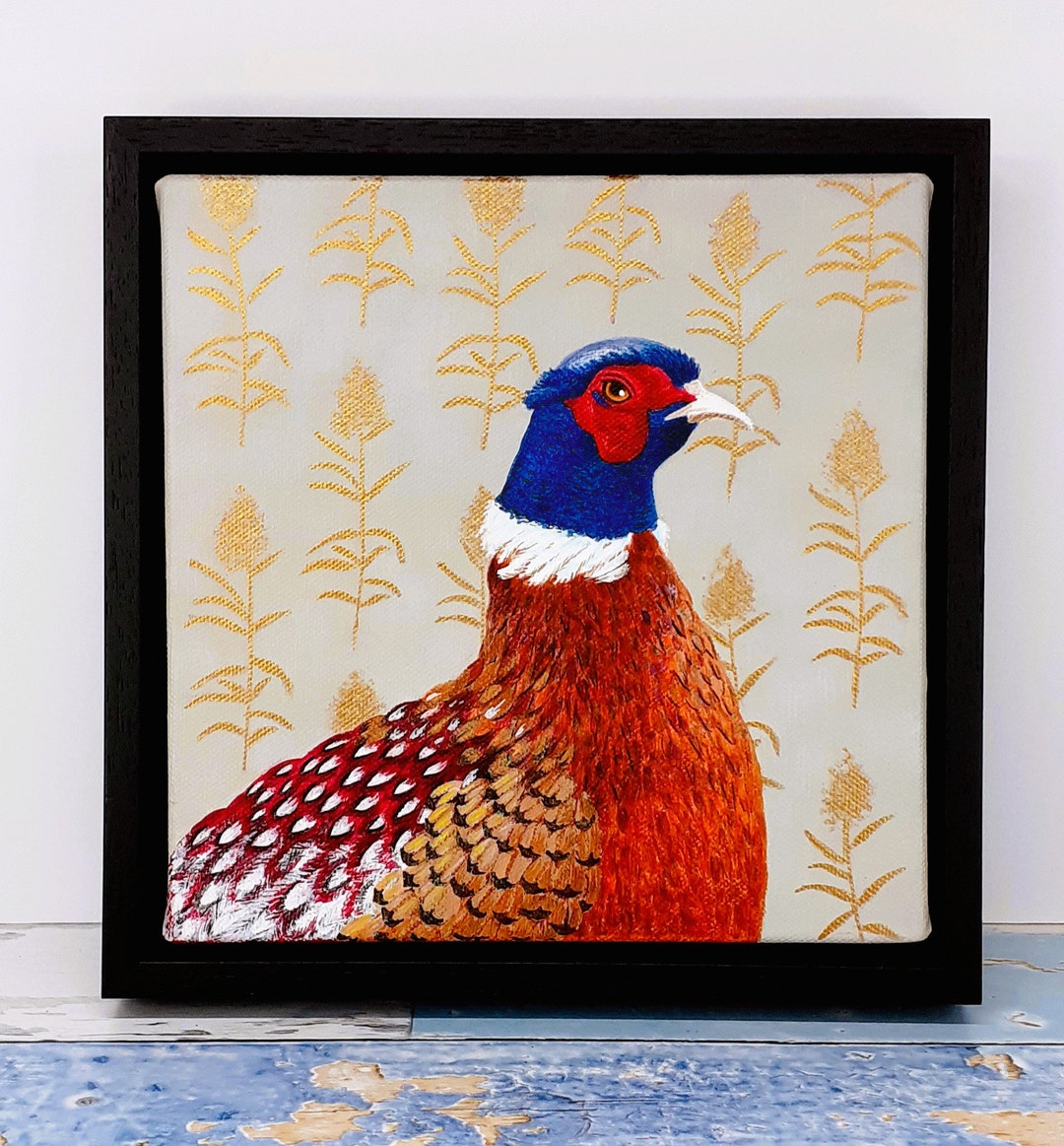 Autumn Pheasant With a Gold Background, Colourful Pheasant in Acrylics ...