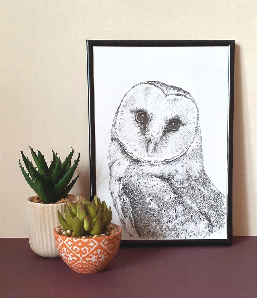 Barn Owl Ink Drawing, Black & White Detailed Print, Owl Drawing, Owl ...