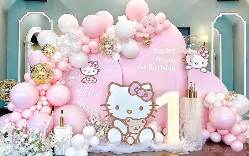 Custom Pink Cute Kitty Cat Backdrop With Personalized Name, Themed ...
