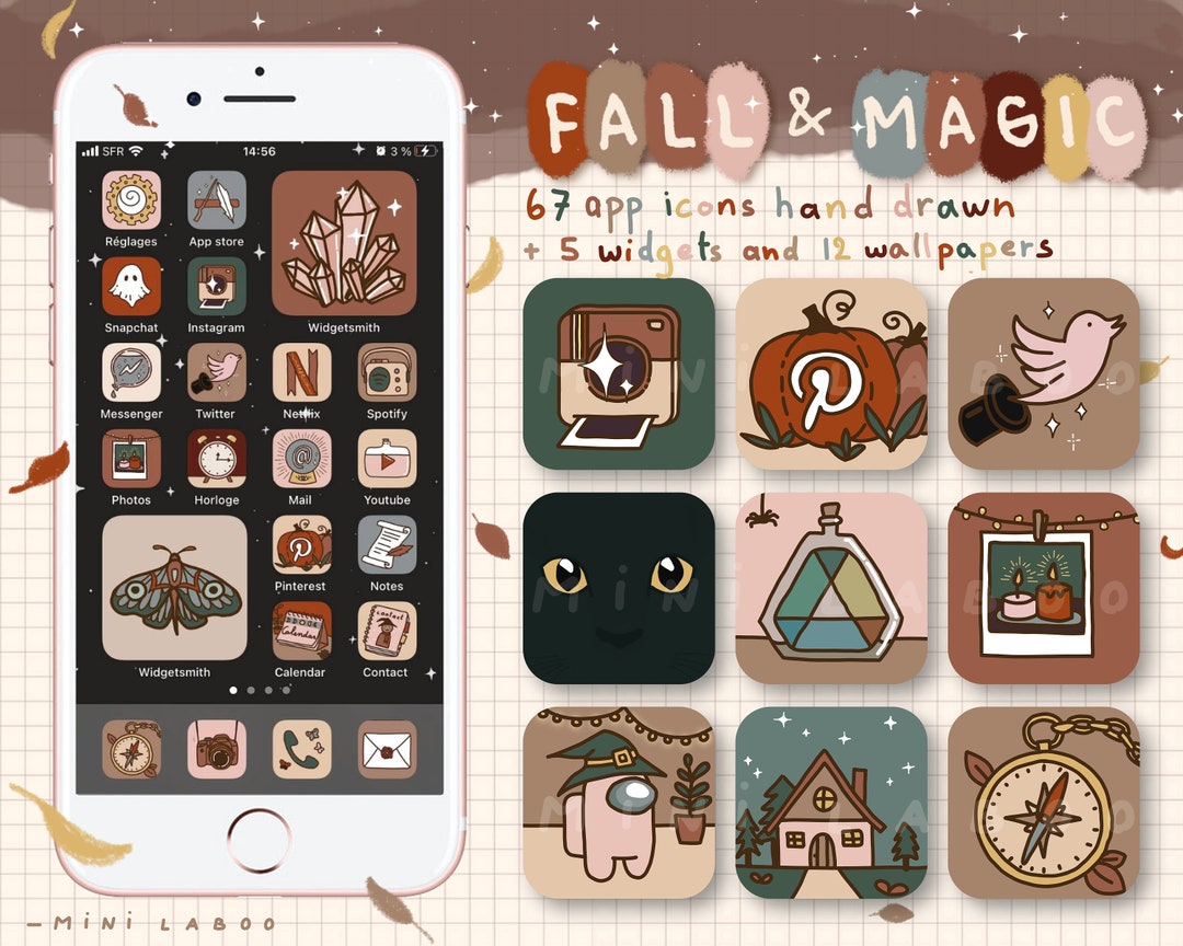 HAND DRAWN Fall & Magic App Icons | IOS 14 Witchy, Spooky, Fall, Retro ...