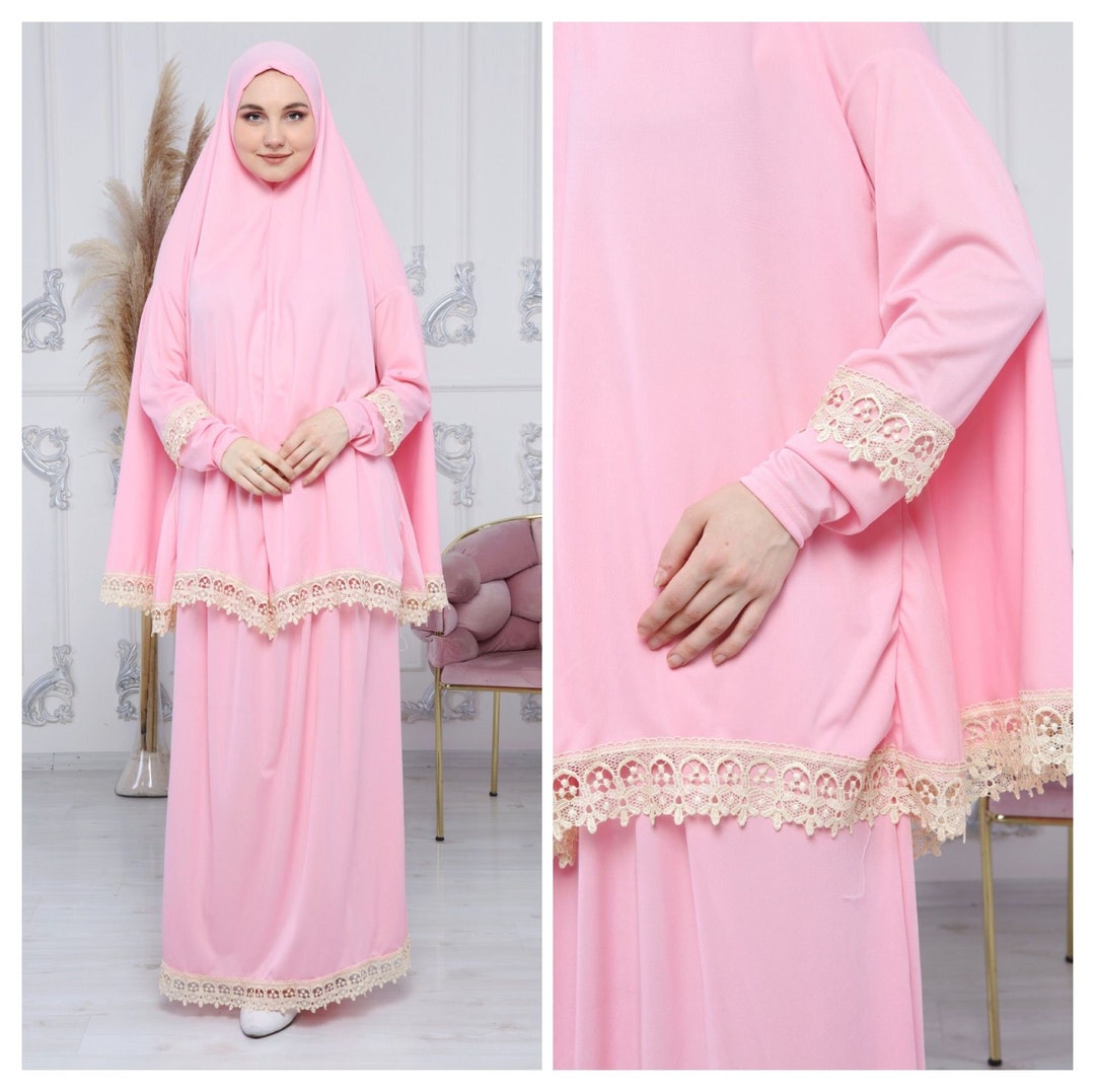 Pink Muslim Women Prayer Dress, Islam Prayer Dress, Ramadan Dress ...