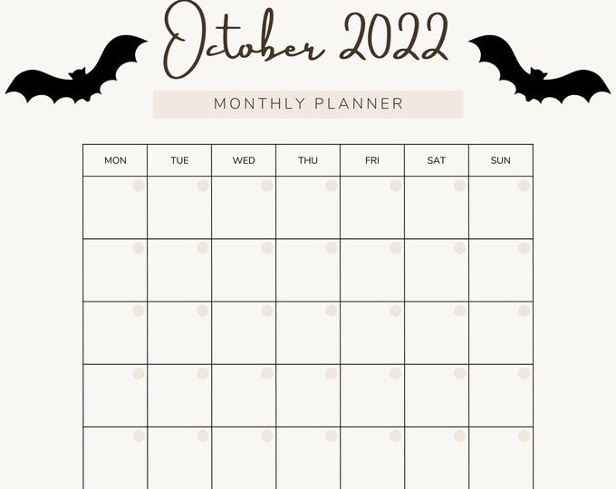 Digital October 2022 Calendar, Printable October 2022 Calendar, October ...