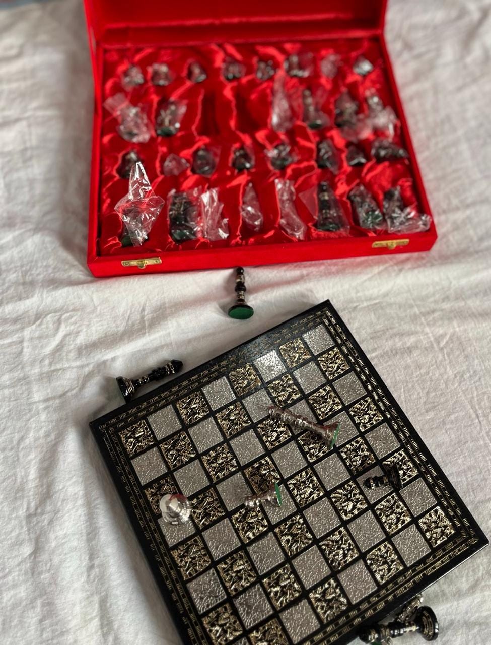 Handcrafted Brass Chess Set – Black and Silver 8x8 Inch Board, Coin ...