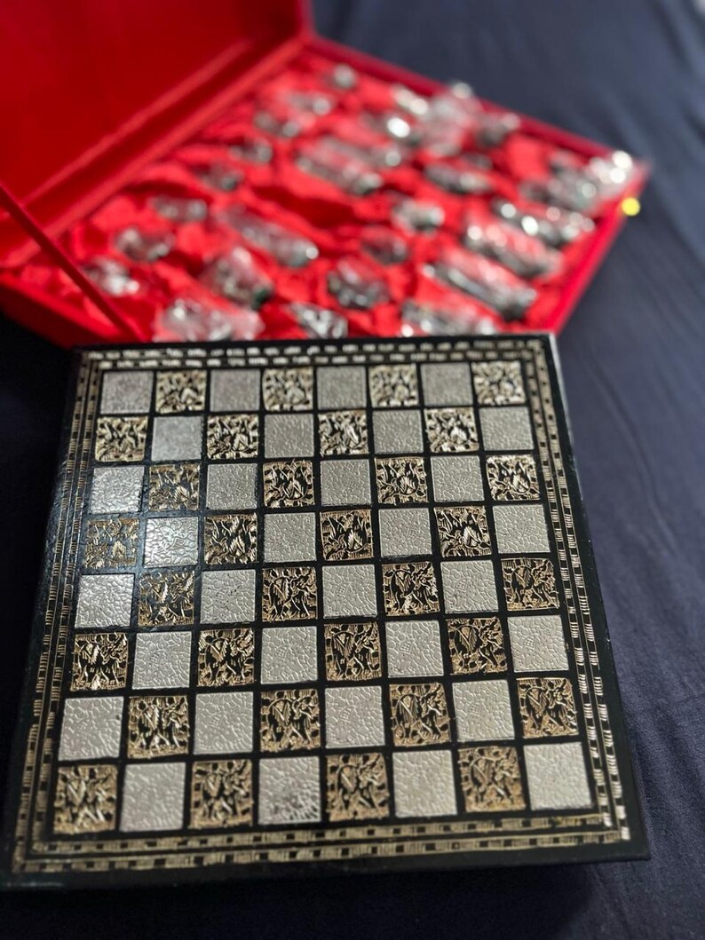 Handcrafted Brass Chess Set – Black and Silver 8x8 Inch Board, Coin ...