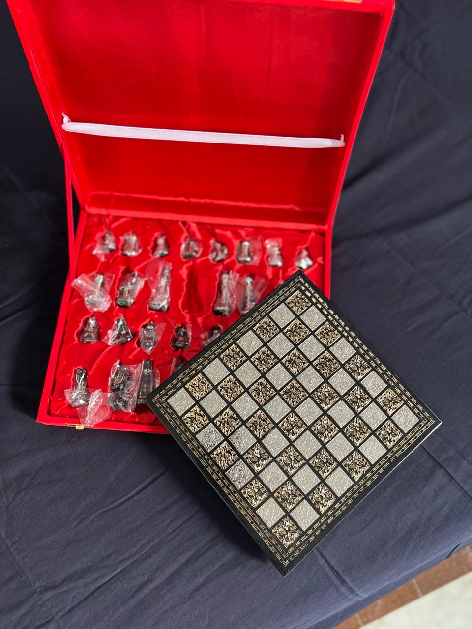 Handcrafted Brass Chess Set – Black and Silver 8x8 Inch Board, Coin ...