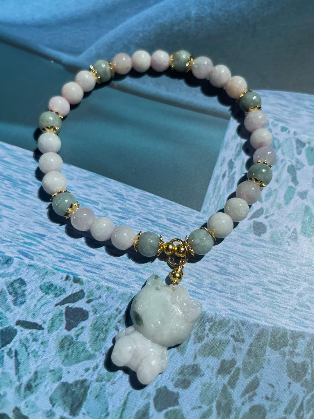 Hello Kitty Jadeite Bracelet 5.5mm Natural Purple Jadeite Bracelet With ...