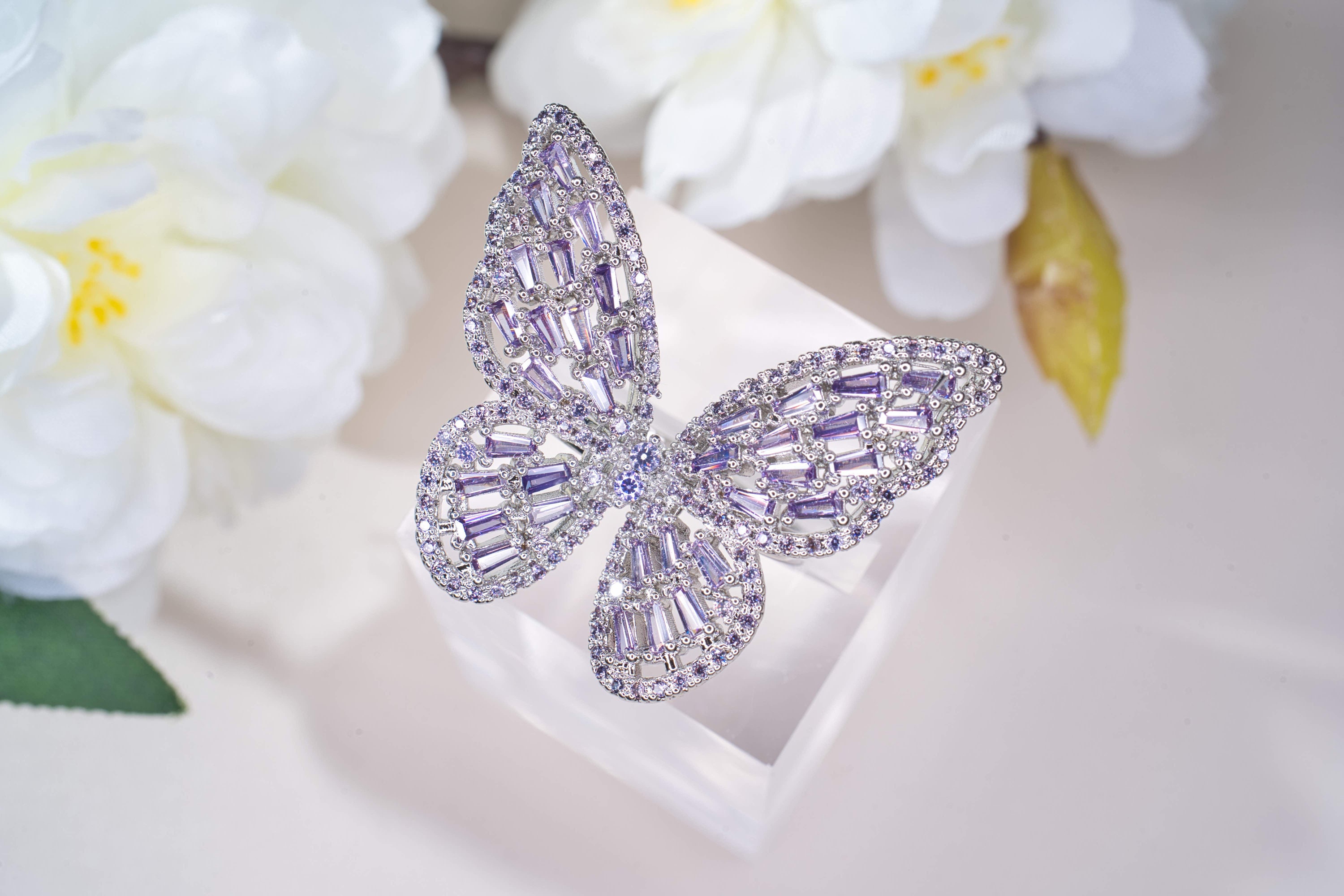 Large Butterfly Ring With Amethyst Natural Quartz in 925 - Etsy