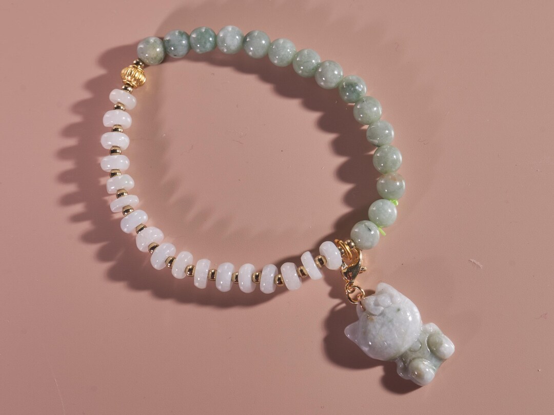 Hello Kitty Jadeite Bracelet 6mm Natural Green Jadeite Bracelet With ...