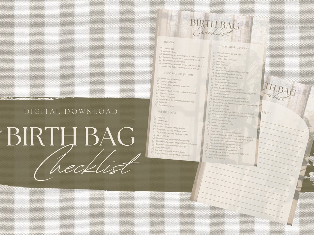 Birth Bag Checklist Hospital Bag Checklist Digital Download Birth ...