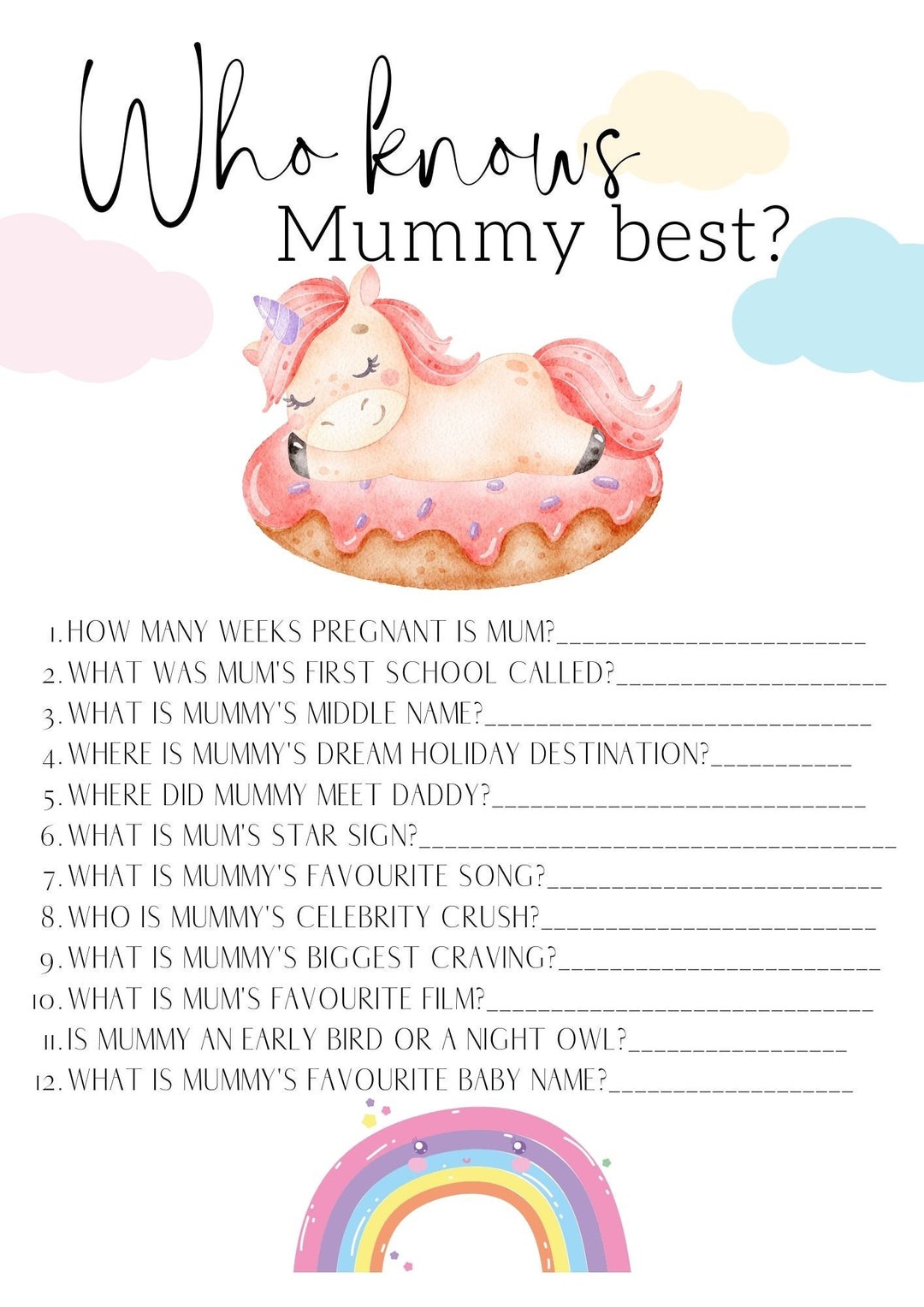 12 Unicorn Themed Baby Shower Games, Digital Download - Etsy