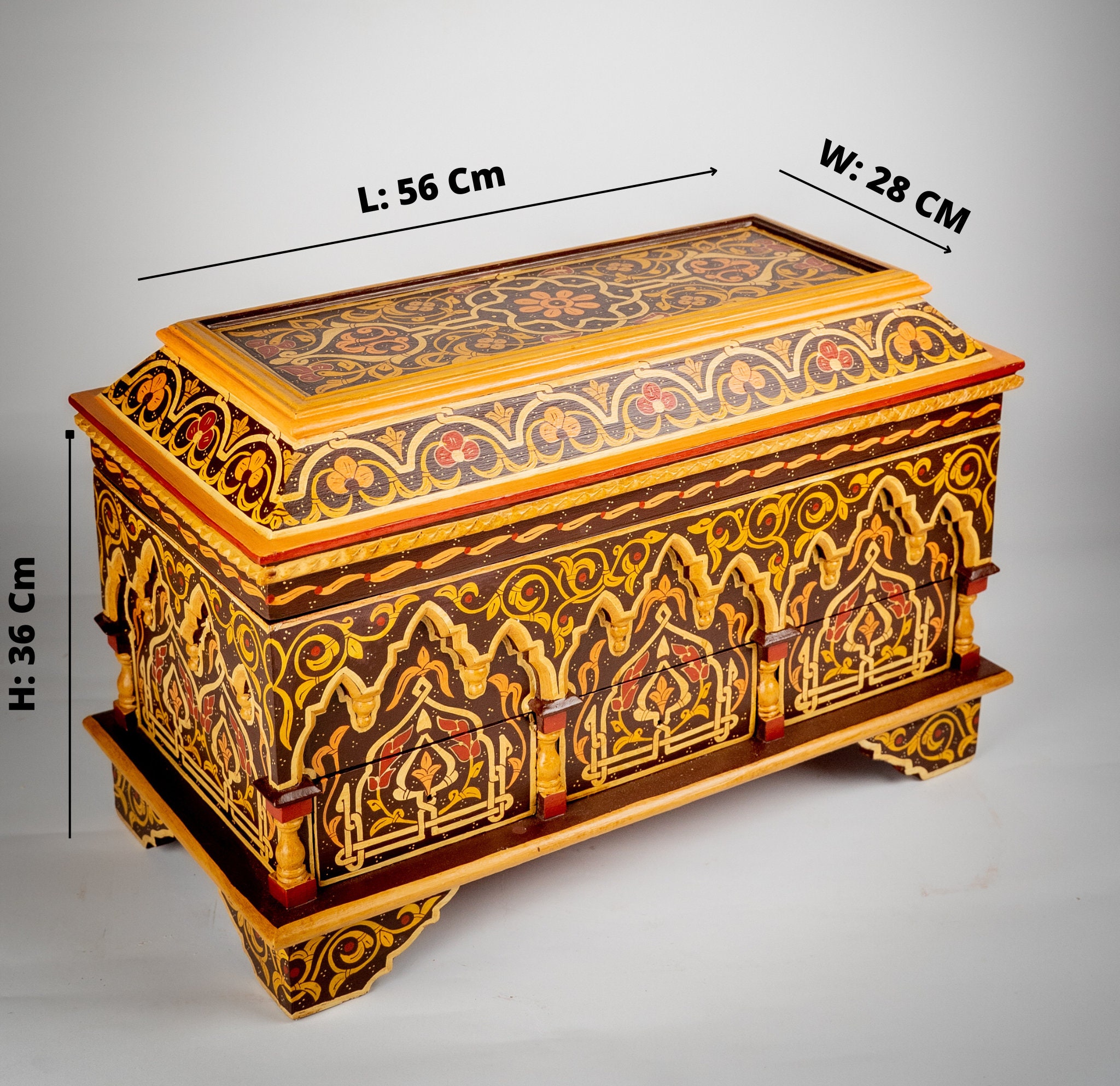 Moroccan Wooden Box- Hand Painted Chest- Arabic Wooden Chest - Etsy