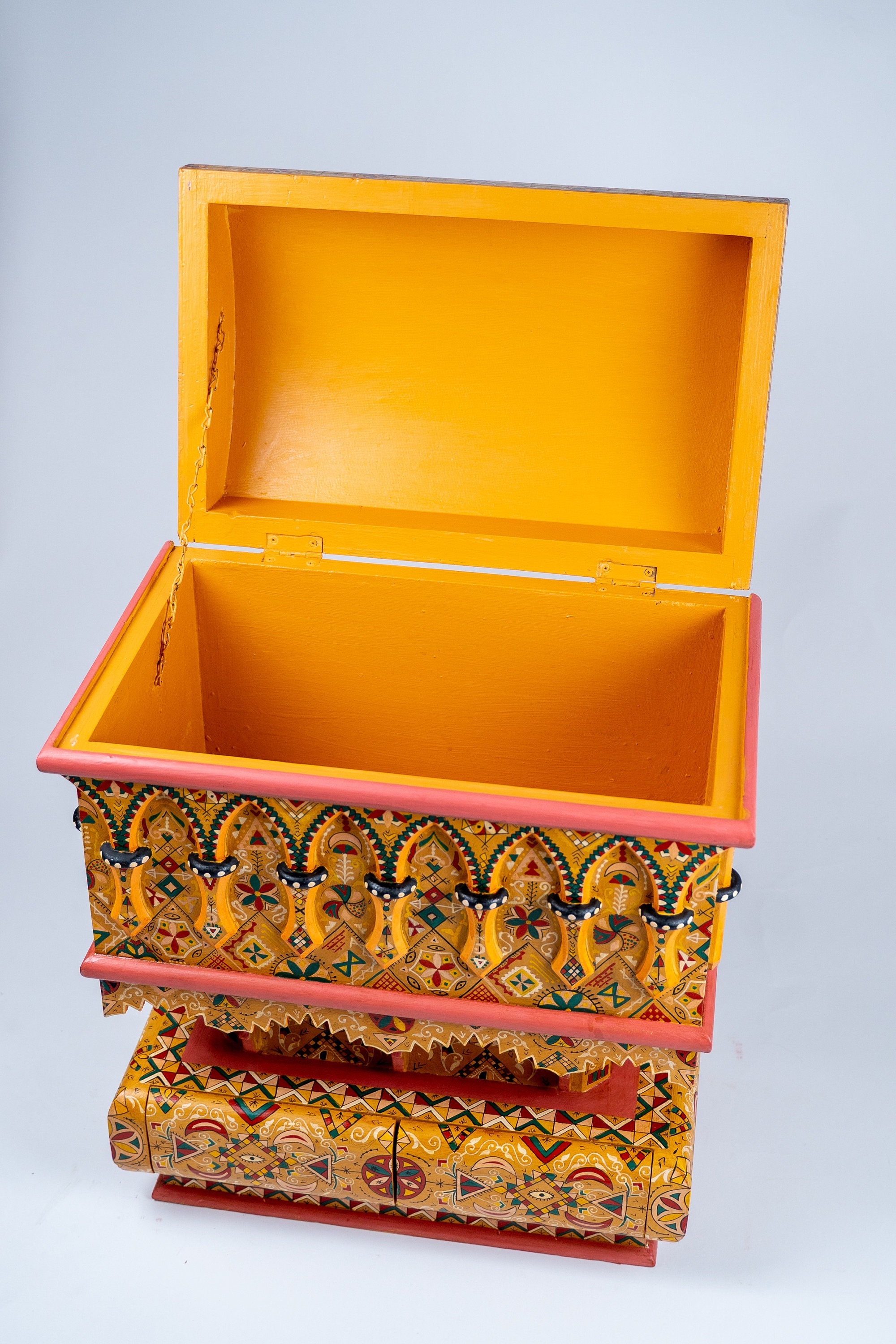 Bohemian Chest of Drawers- Hand-painted Berber Art- Tribal Wooden Chest ...