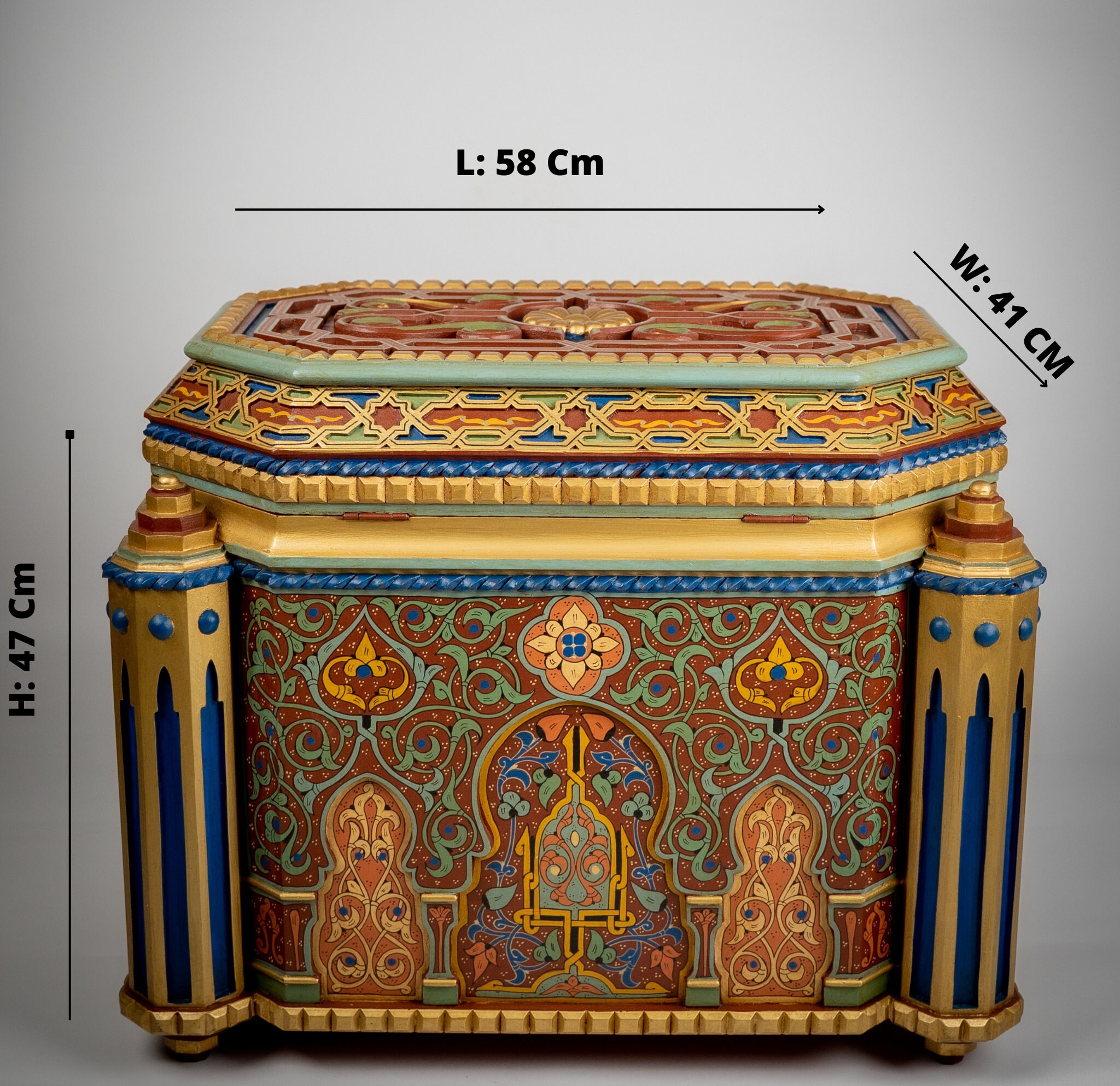Hand-carved Moroccan Chest-hand Painted Chest-intricate Wood Carving ...