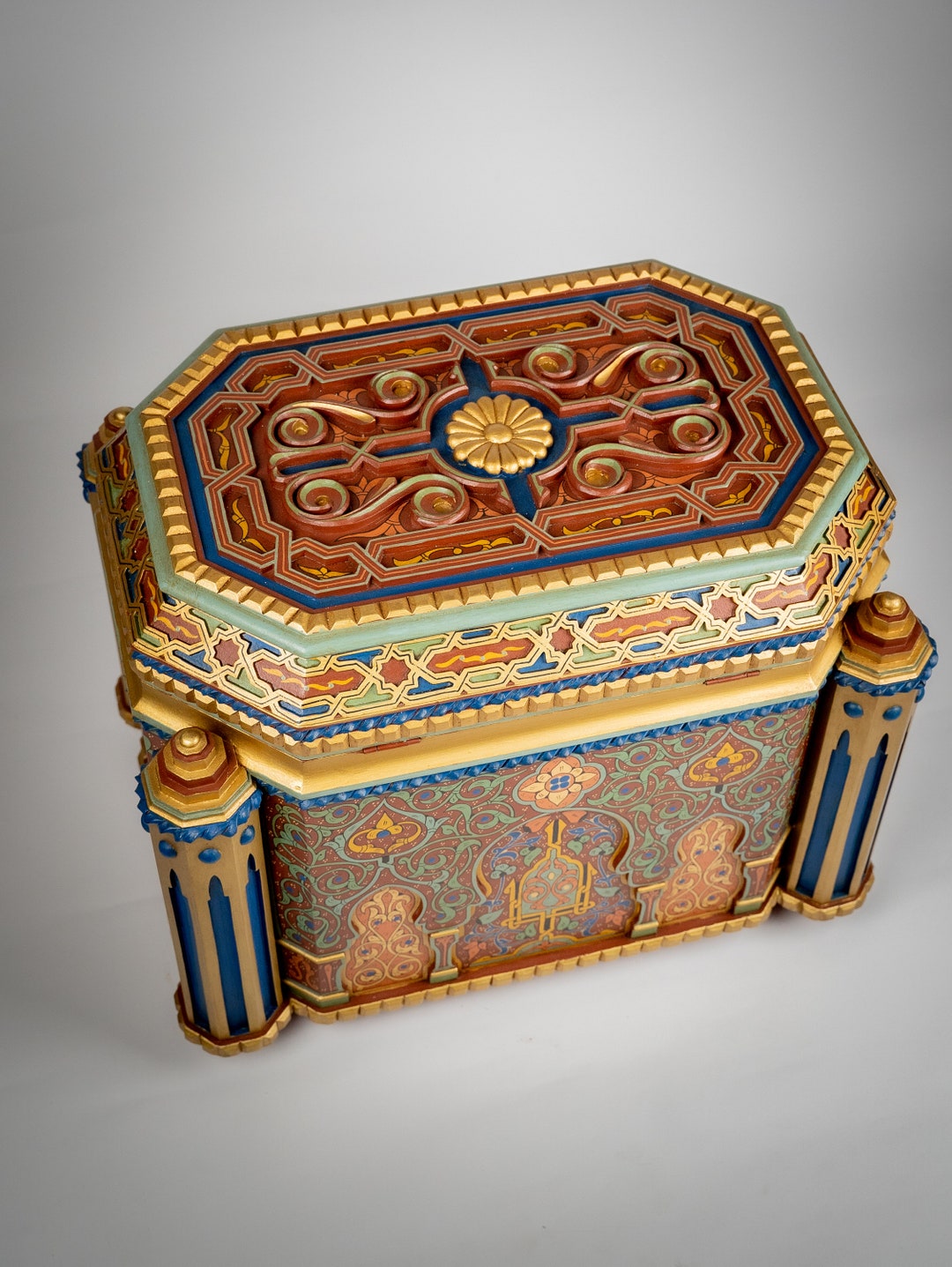 Hand-carved Moroccan Chest-hand Painted Chest-intricate Wood Carving ...
