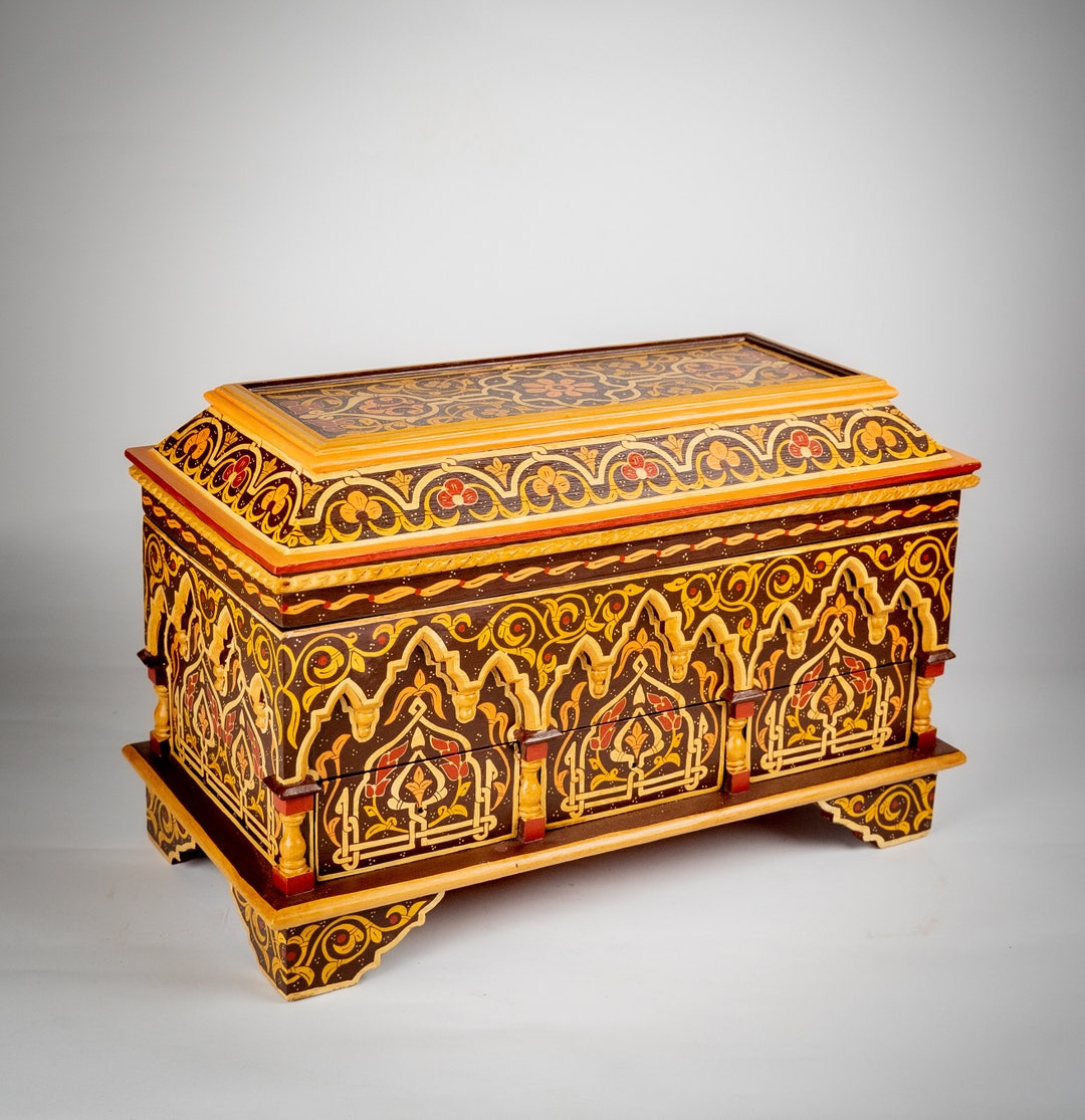 Moroccan Wooden Box- Hand Painted Chest- Arabic Wooden Chest - Etsy