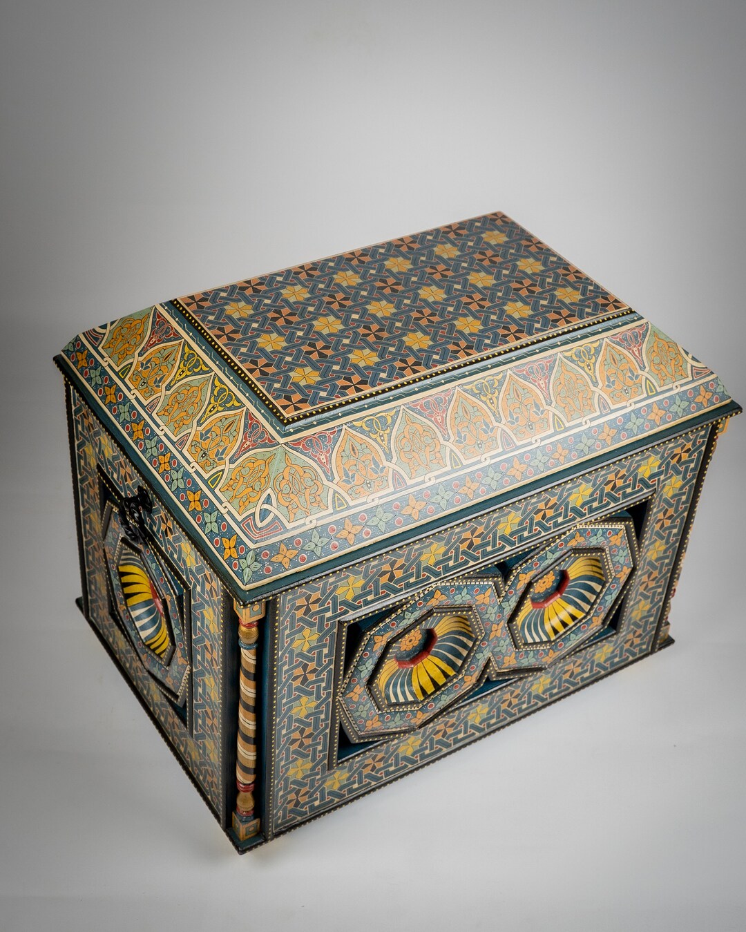 Tribal Wooden Chest-hand Painted Chest-intricate Wood Carving-berber ...