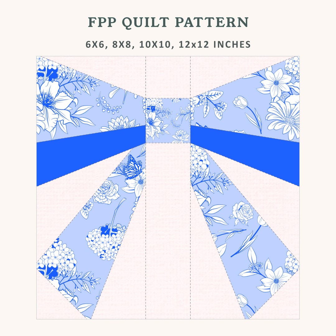 Bow Ribbon Quilt Block Pattern, 4 Sizes Included, FPP, Foundation Paper ...