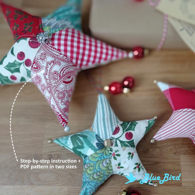Christmas Tree Star Decoration PDF SEWING PATTERN in Two Sizes With ...